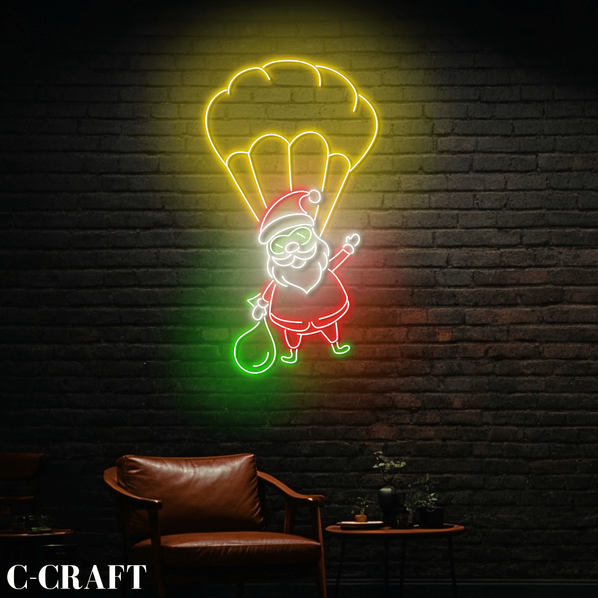 C-CRAFT Santa Parachute Neon Led Light Wall Art for Parachute Club ...