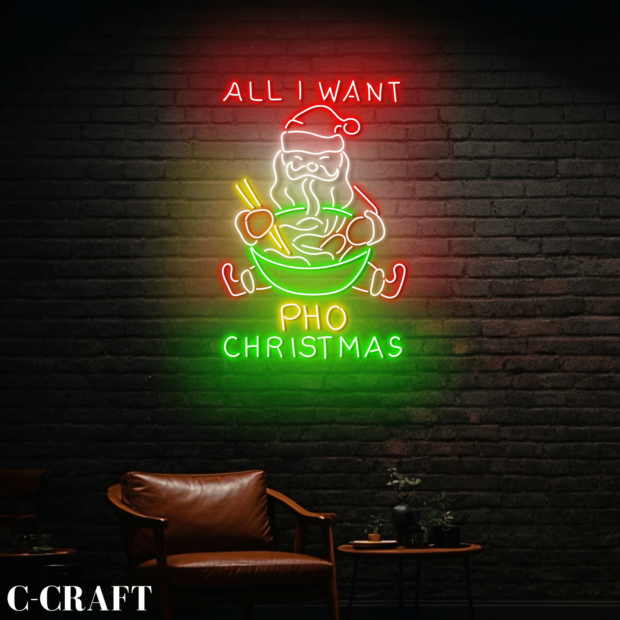C-CRAFT Santa Pho Christmas Neon Sign LED Light Acrylic Wall Decoration ...