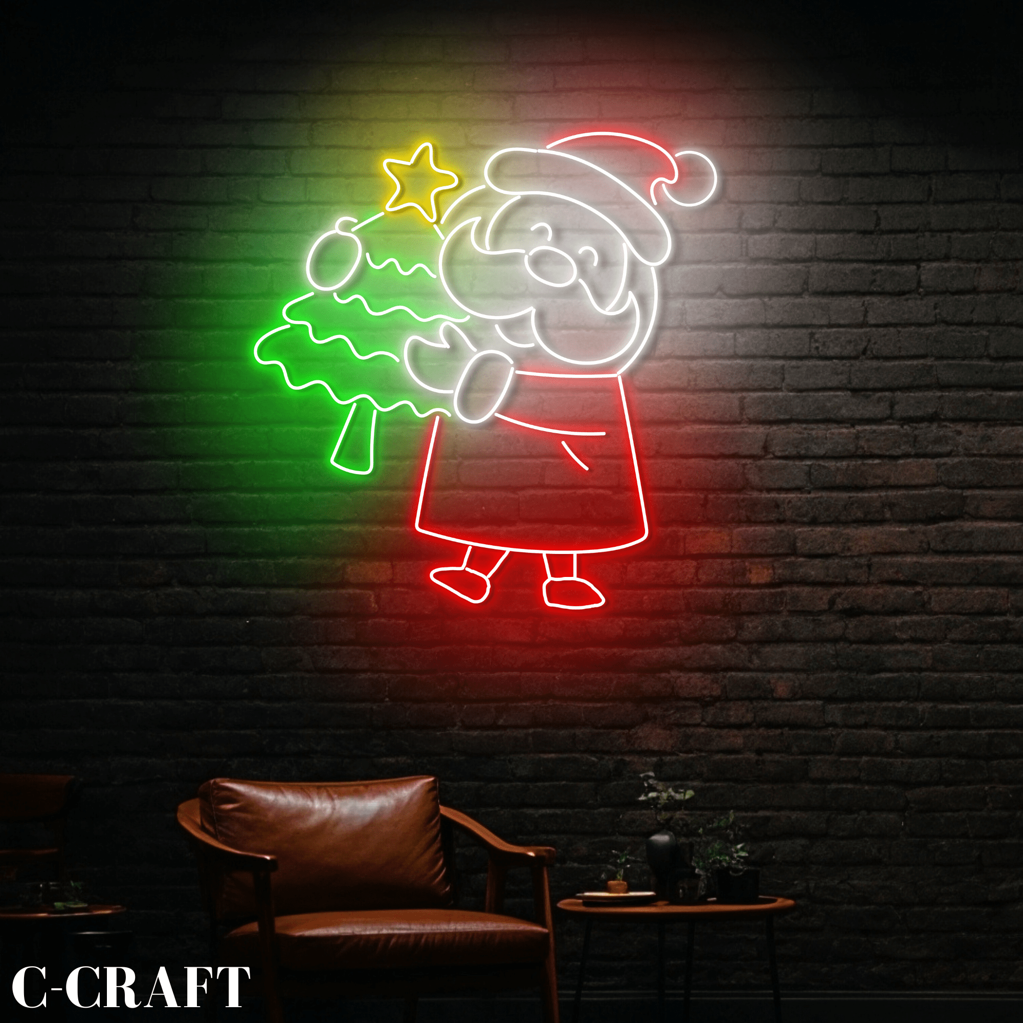 C-CRAFT Santa Pine Tree Neon Led Light Sign for Christmas Party Wall ...