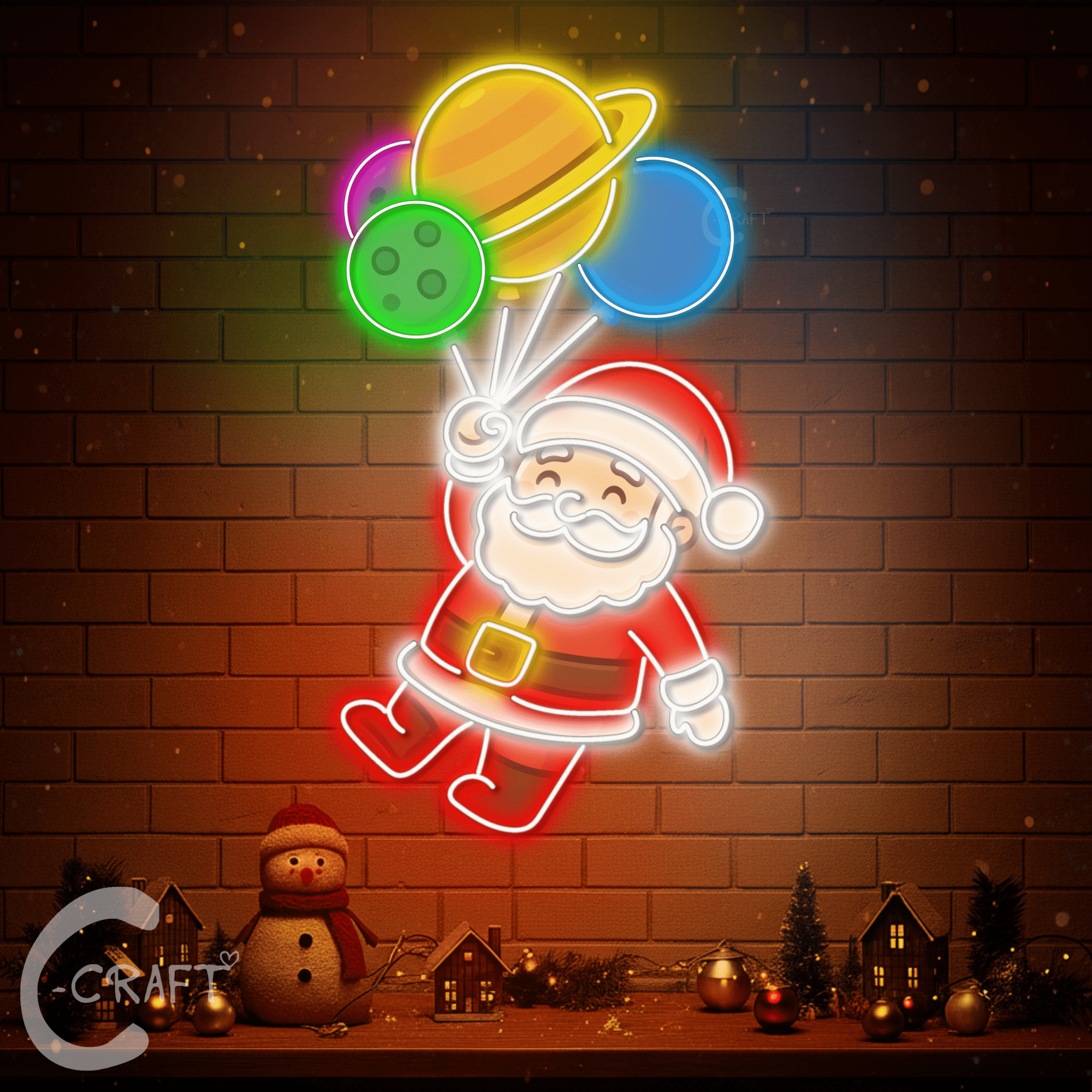 C-CRAFT Santa with Planet Acrylic Neon Sign 27 Inches for Christmas ...