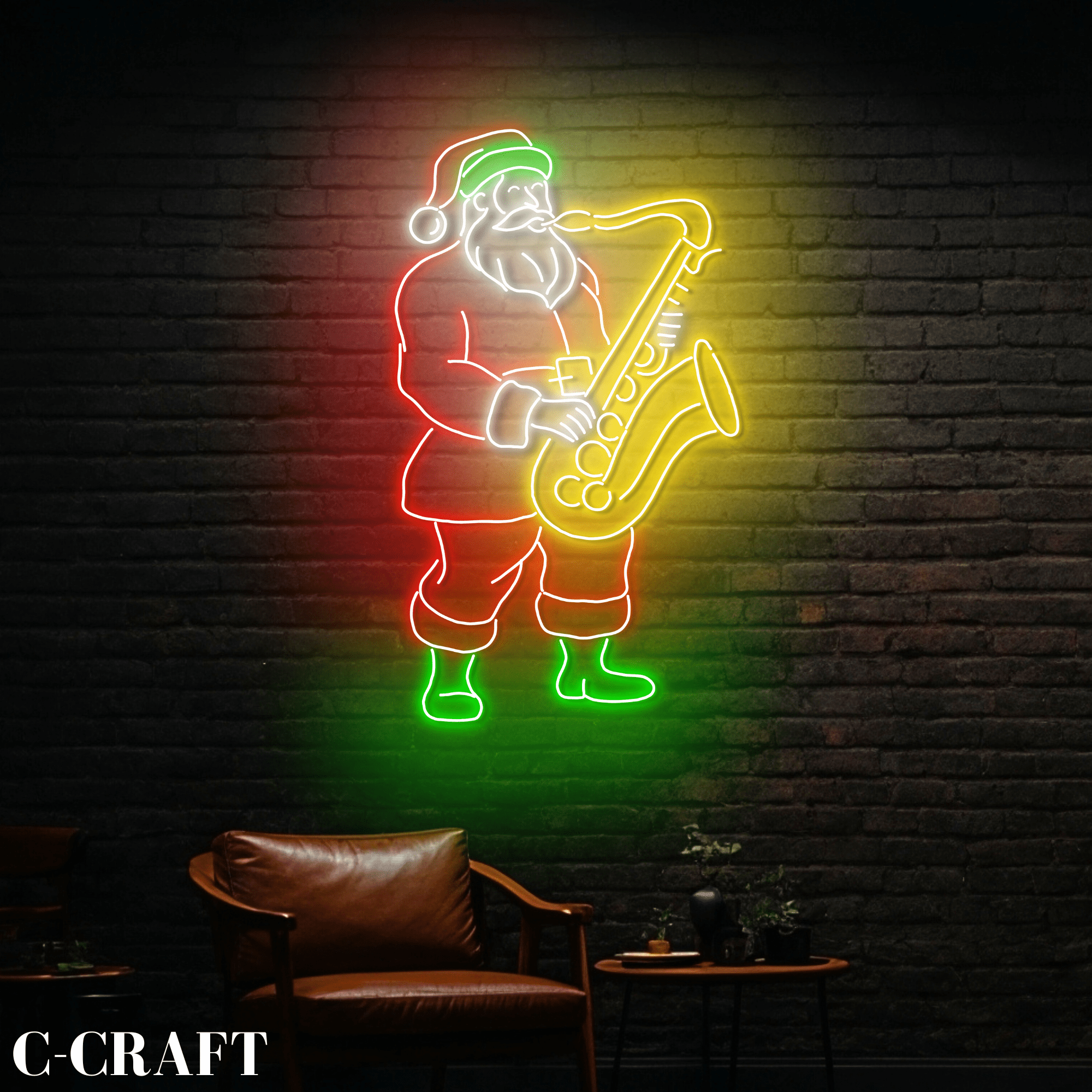 C-CRAFT Santa Play Saxophone Neon Led Light Sign for Christmas Party ...