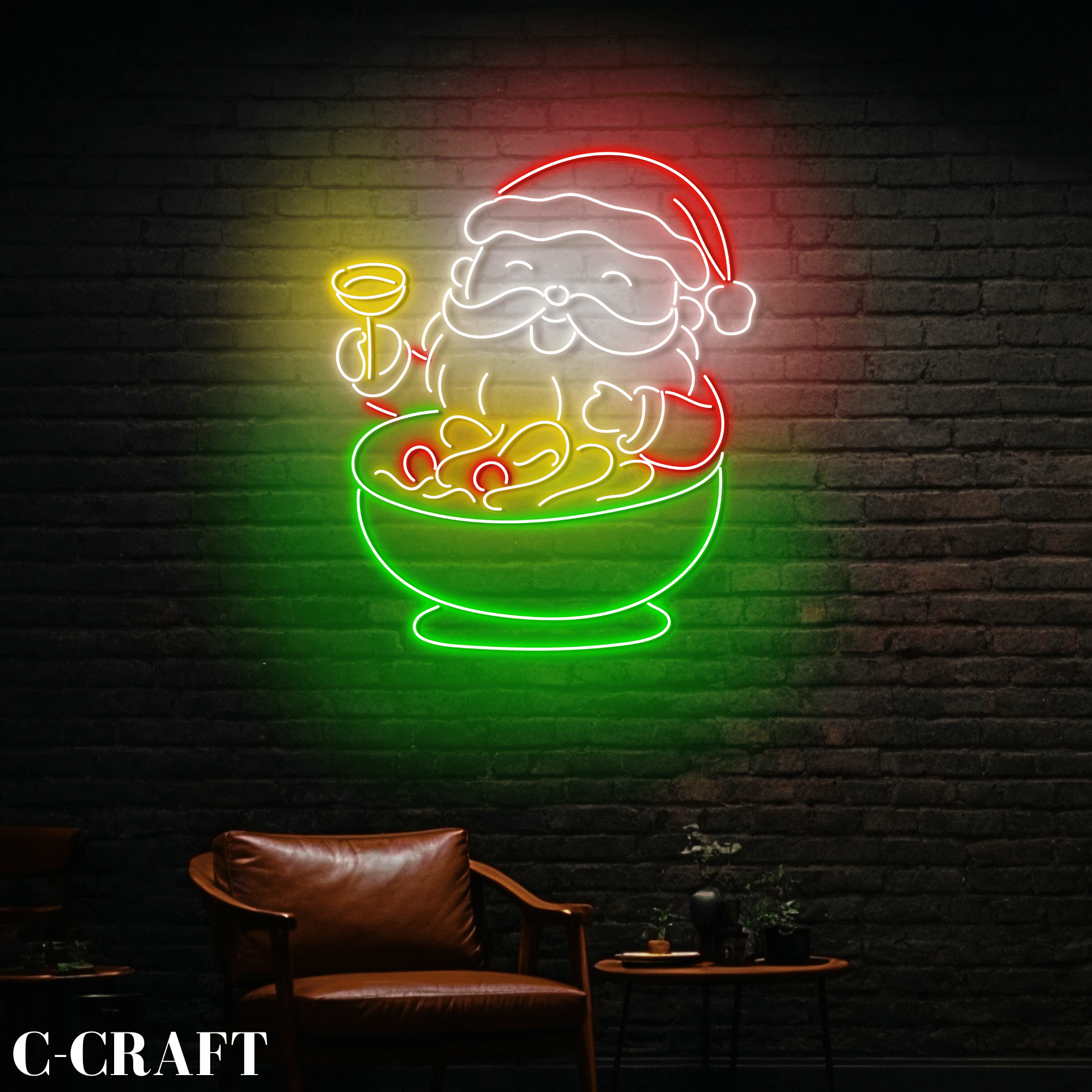 C-CRAFT Santa Ramen Christmas Neon Sign LED Light Acrylic Wall ...