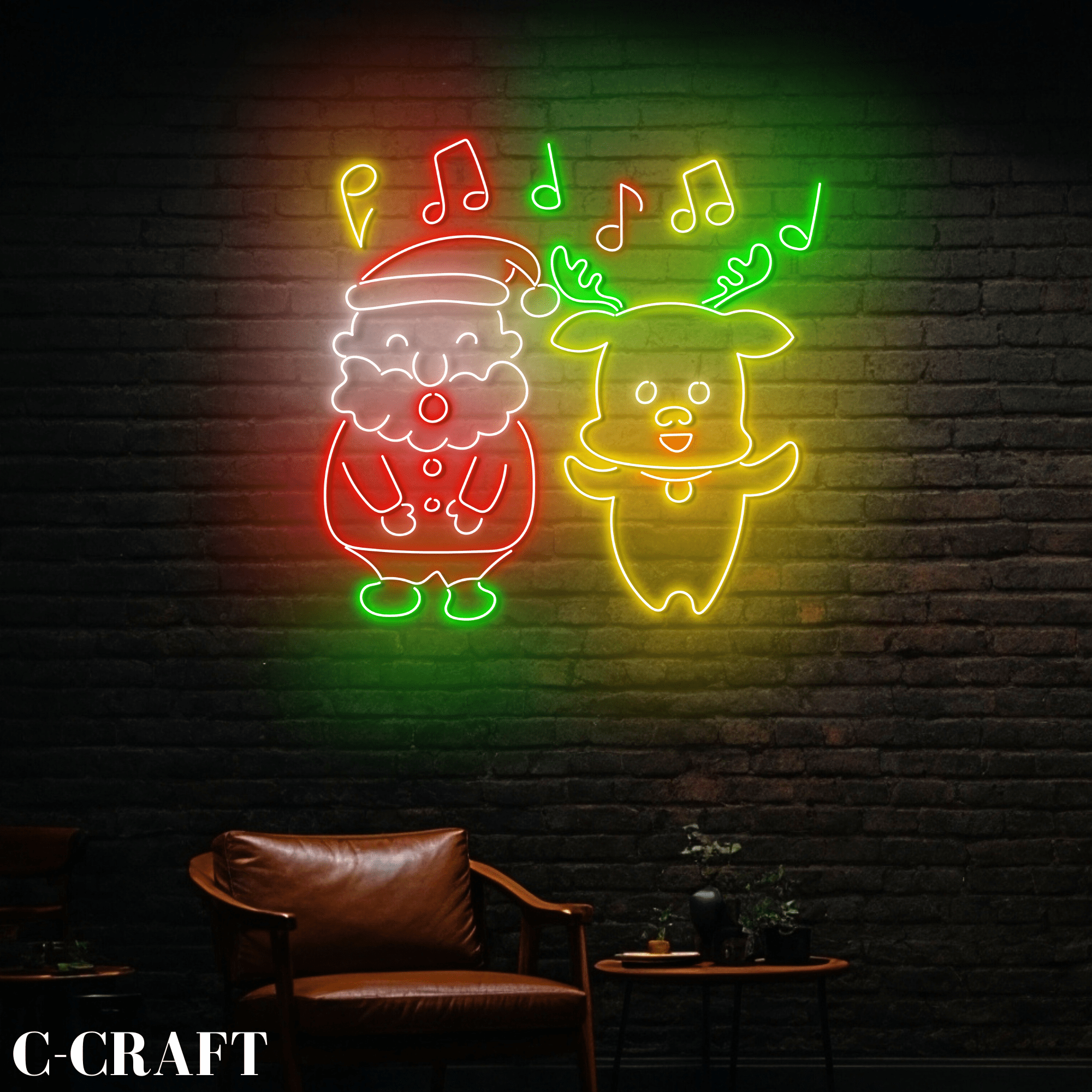 C-CRAFT Santa Reindeer Sing Neon Led Light Wall Art for Christmas Music ...