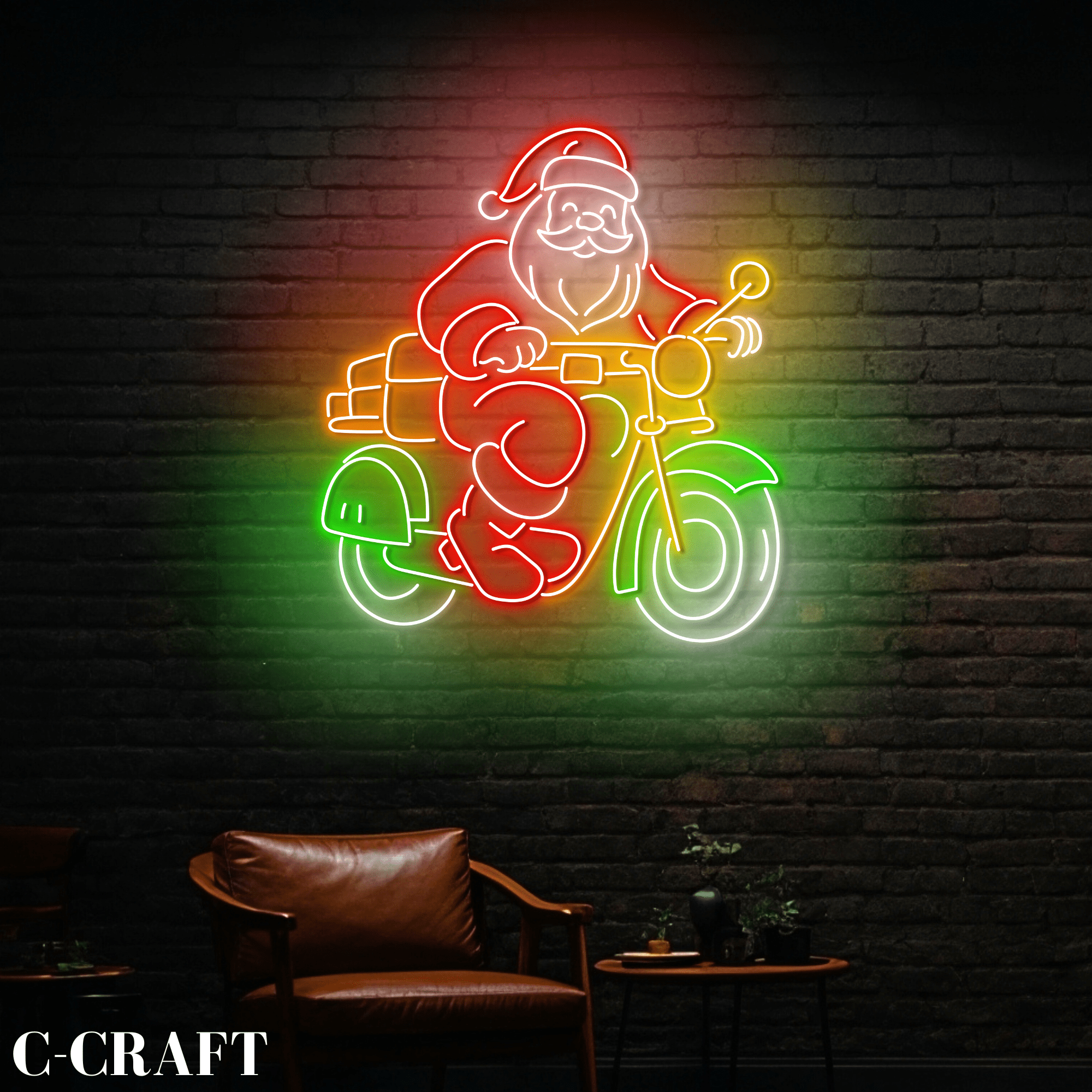 C-CRAFT Santa Ride Motor Christmas Wall Art Led Light Neon Sign For ...
