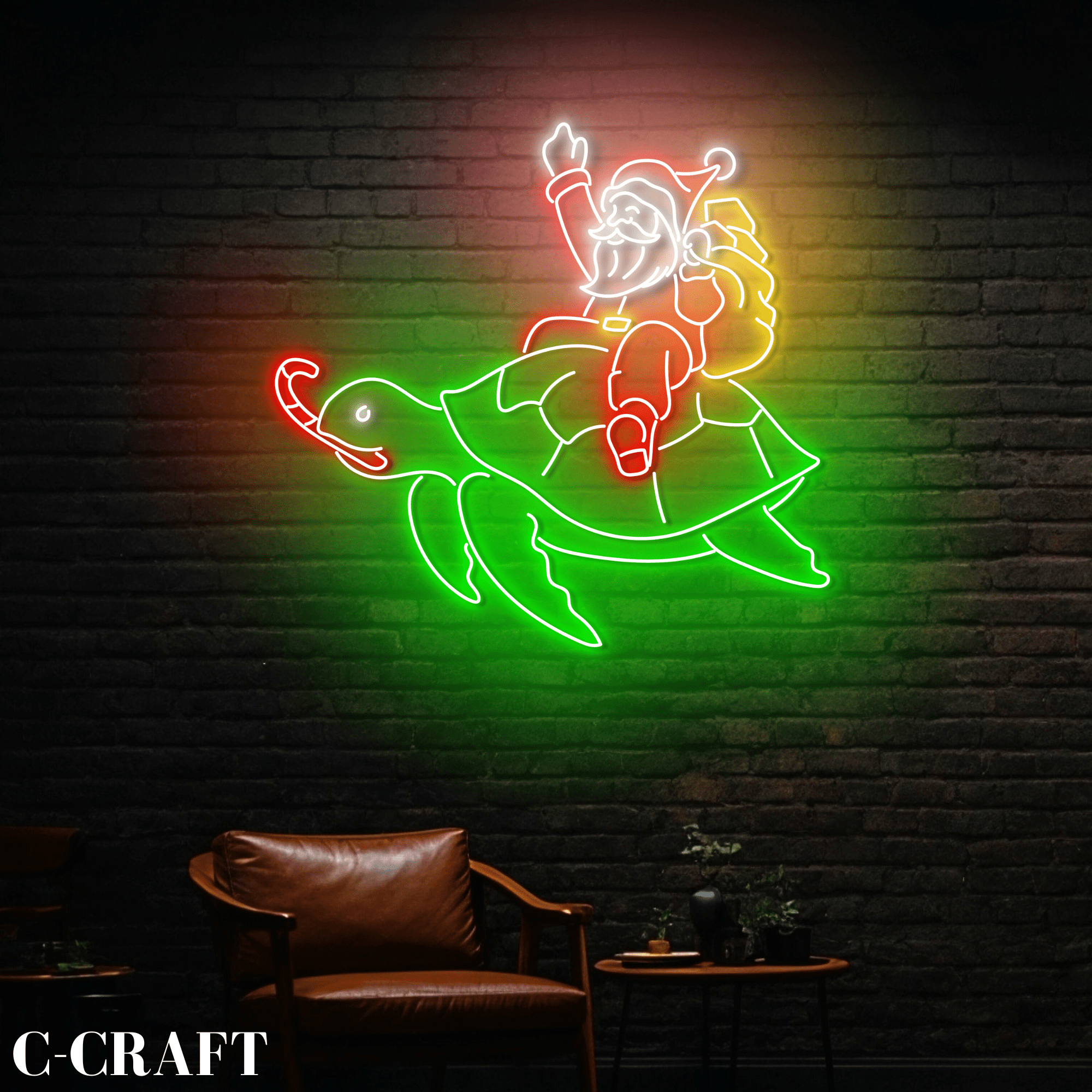C-CRAFT Santa Ride Turtle Neon Led Light Sign for Christmas Party Wall ...