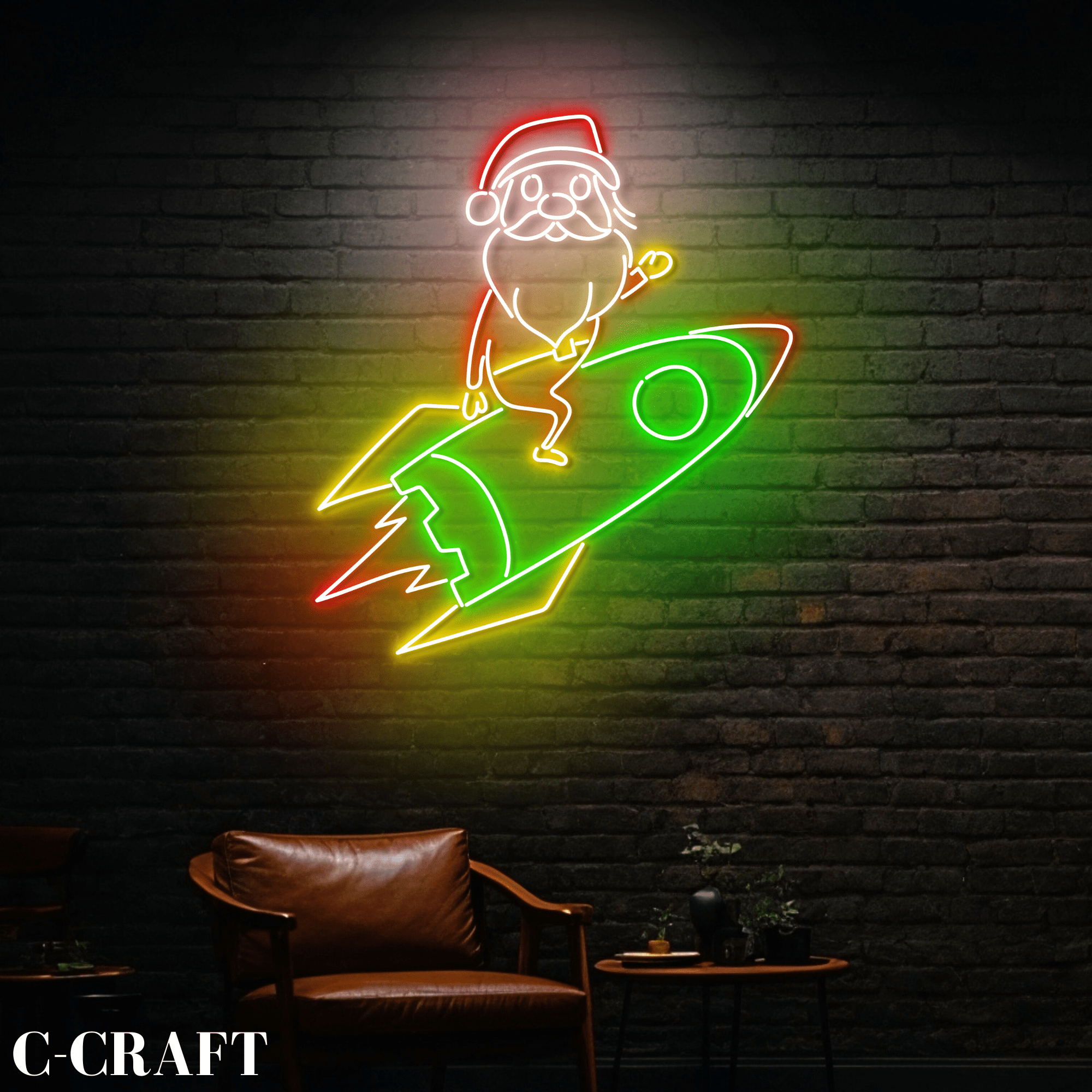 C-CRAFT Santa Rides Space Rocket Neon Led Light Wall Art for Christmas ...