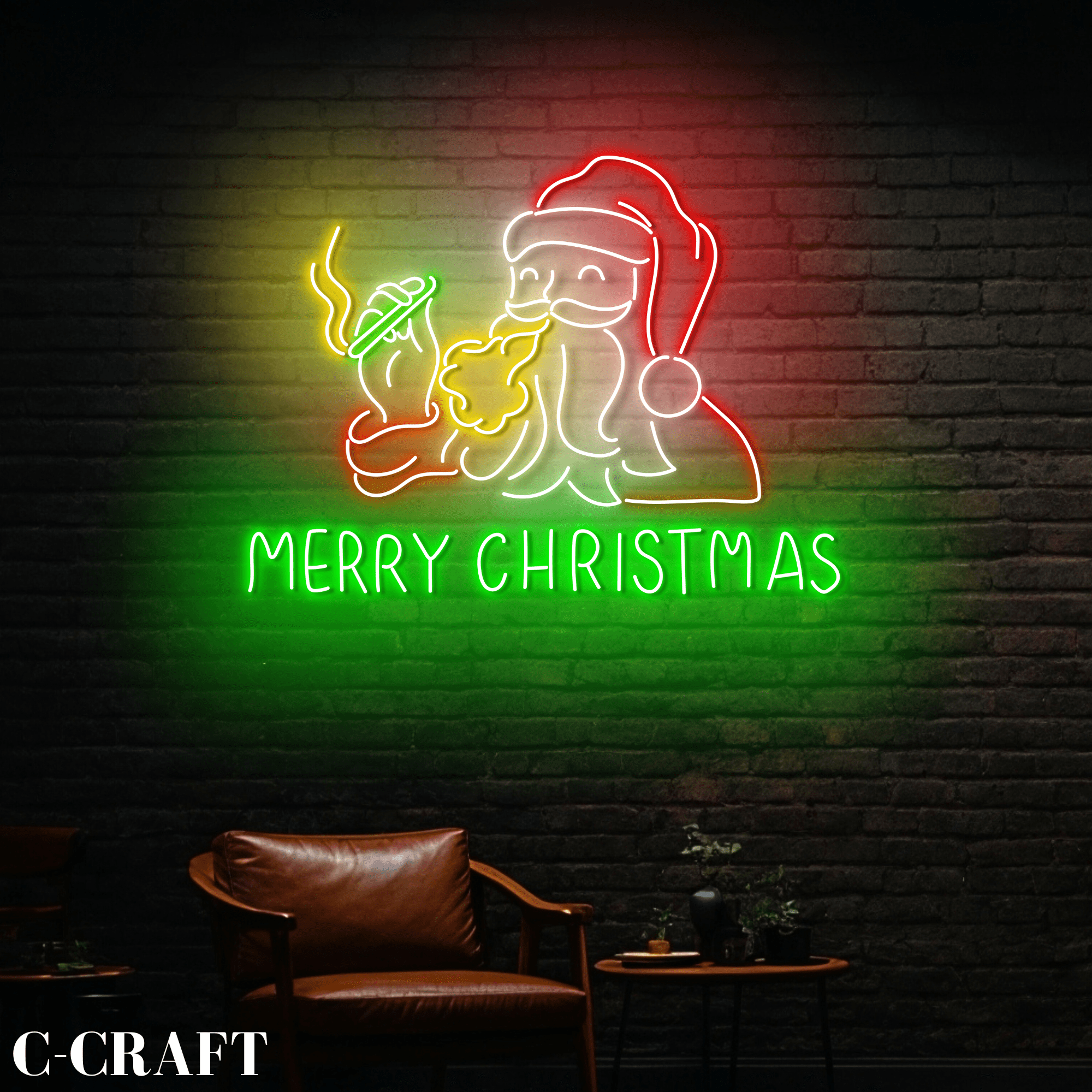 C-CRAFT Santa Smoking Christmas Wall Art Led Light Neon Sign For Smoke ...