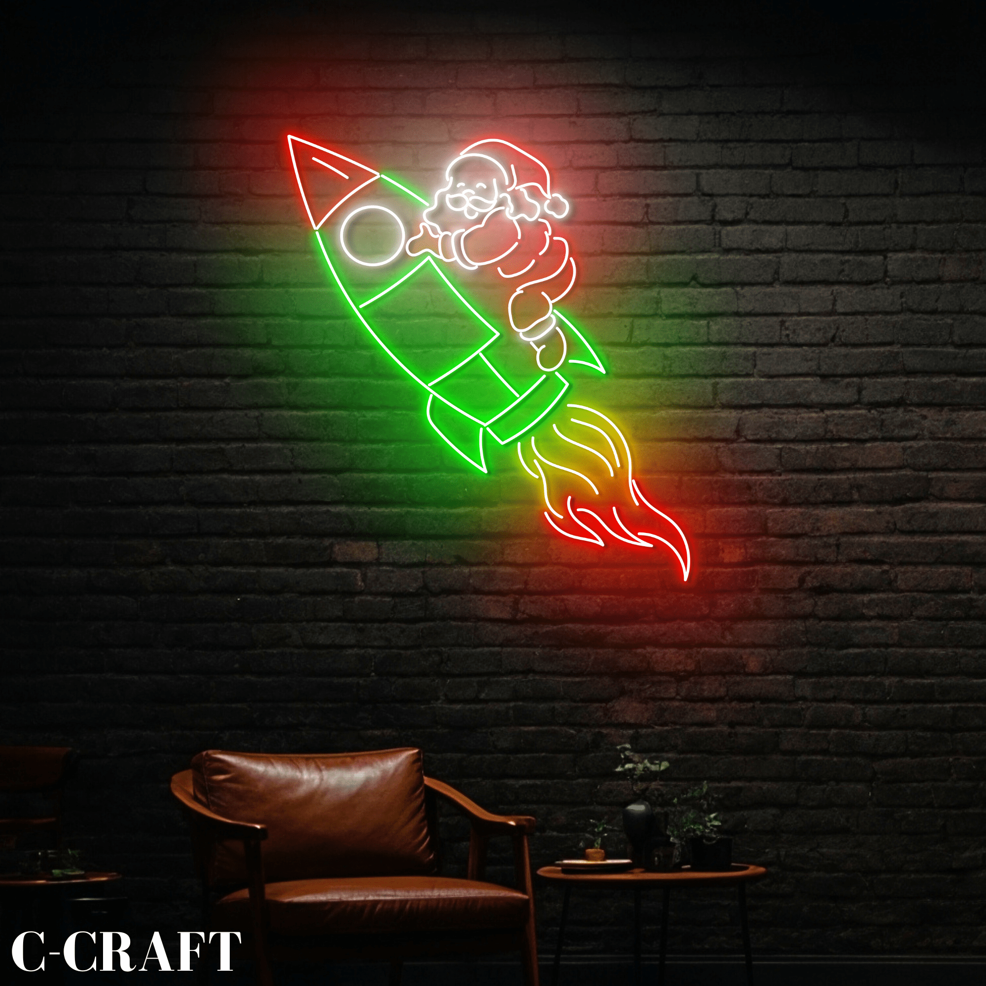 C-CRAFT Santa Space Rocket Neon Led Light Wall Art for Christmas Kid ...