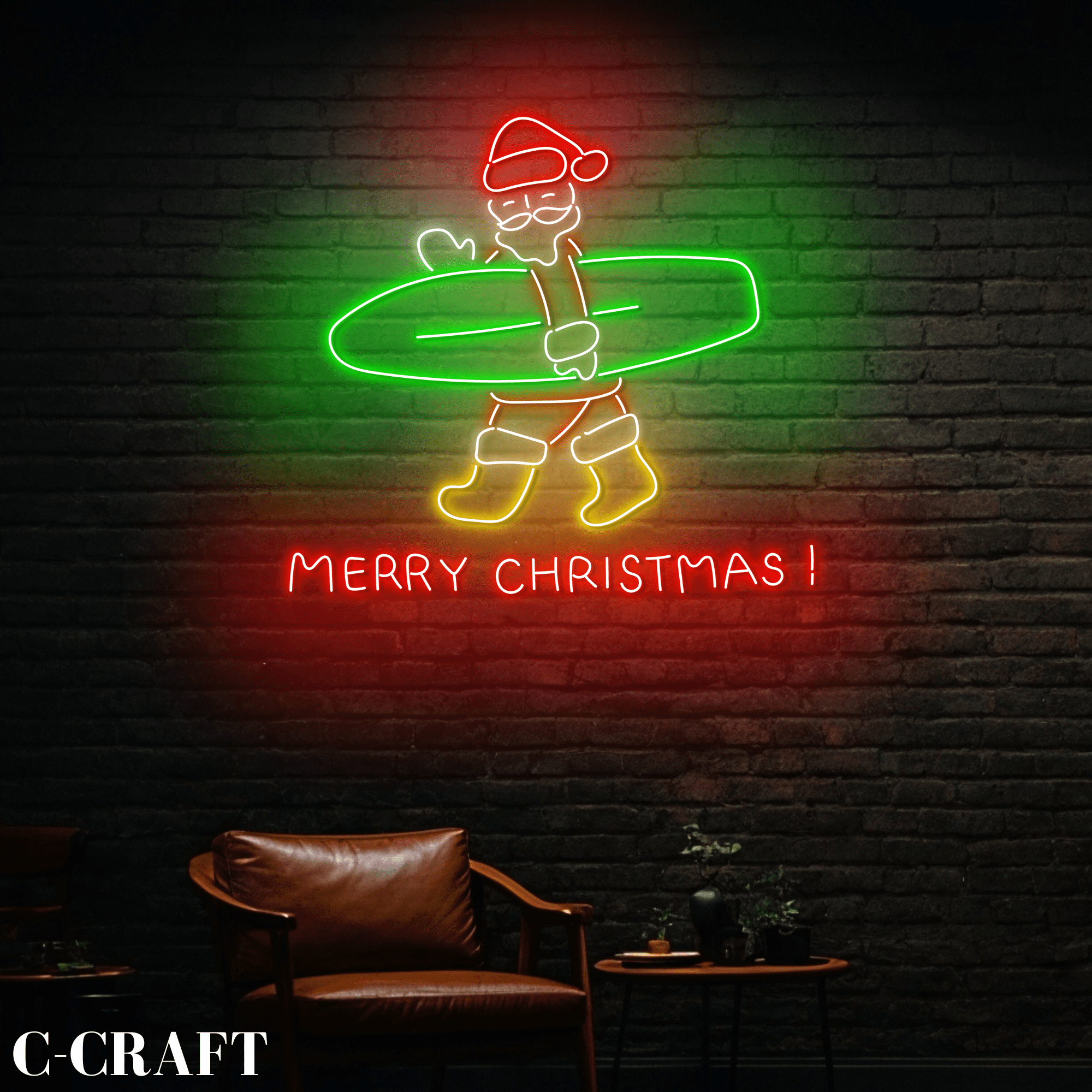C-CRAFT Santa Surfing Christmas Neon Led Light Wall Art for Surfing ...