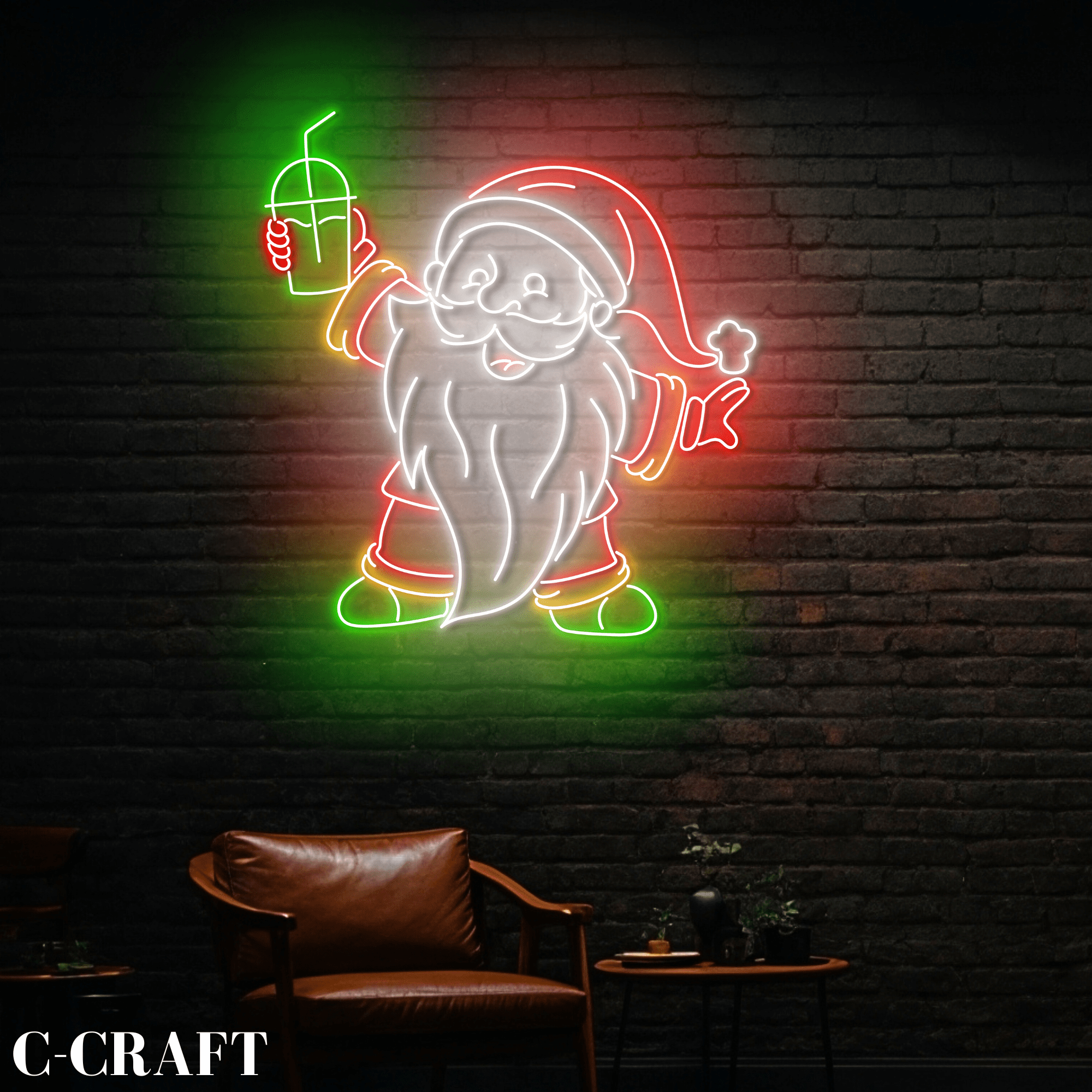 C-CRAFT Santa With Boba Tea Glass Neon Led Light Wall Art for Christmas ...