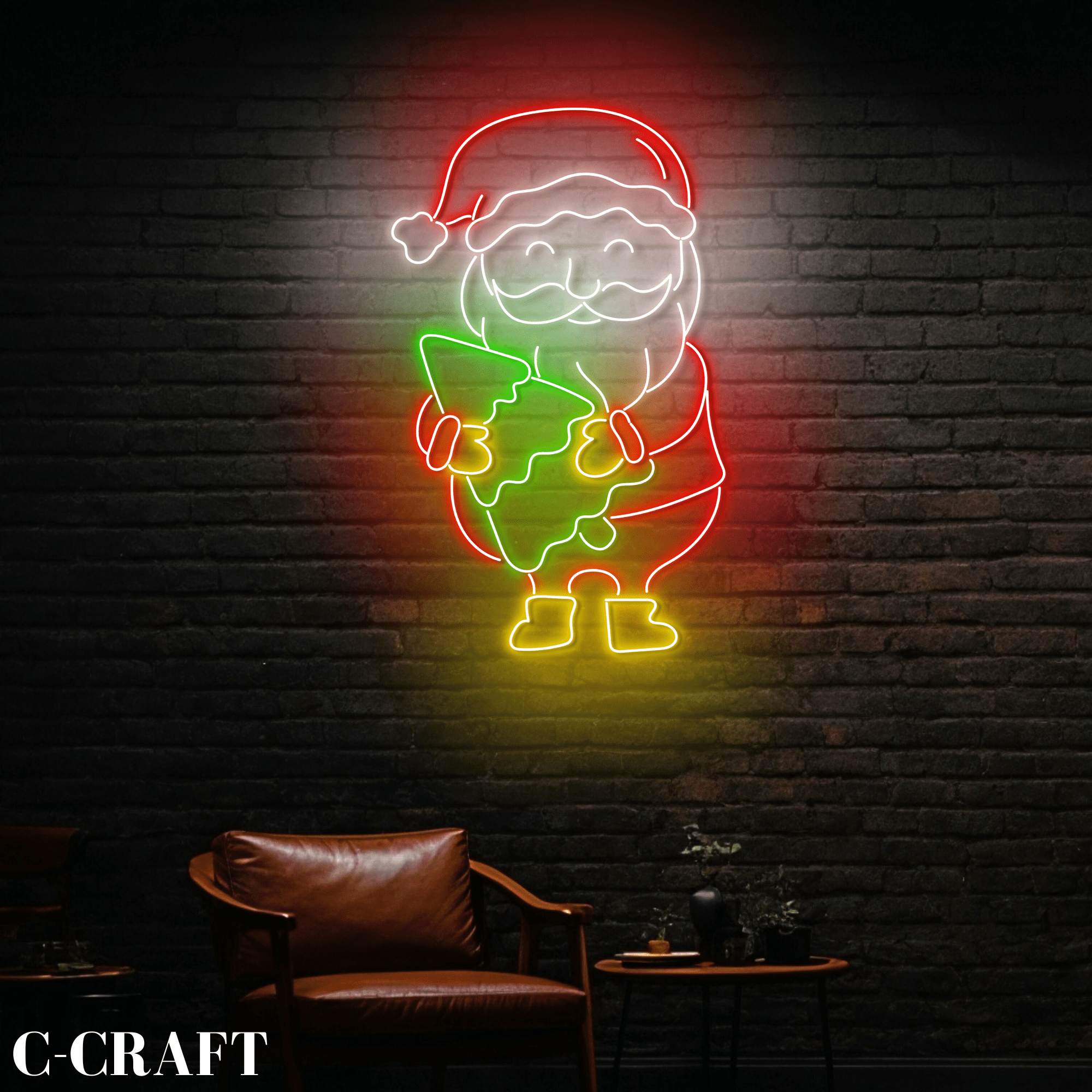 C-CRAFT Santa With Pine Tree Neon Sign Led Light Sign Wall Art for ...
