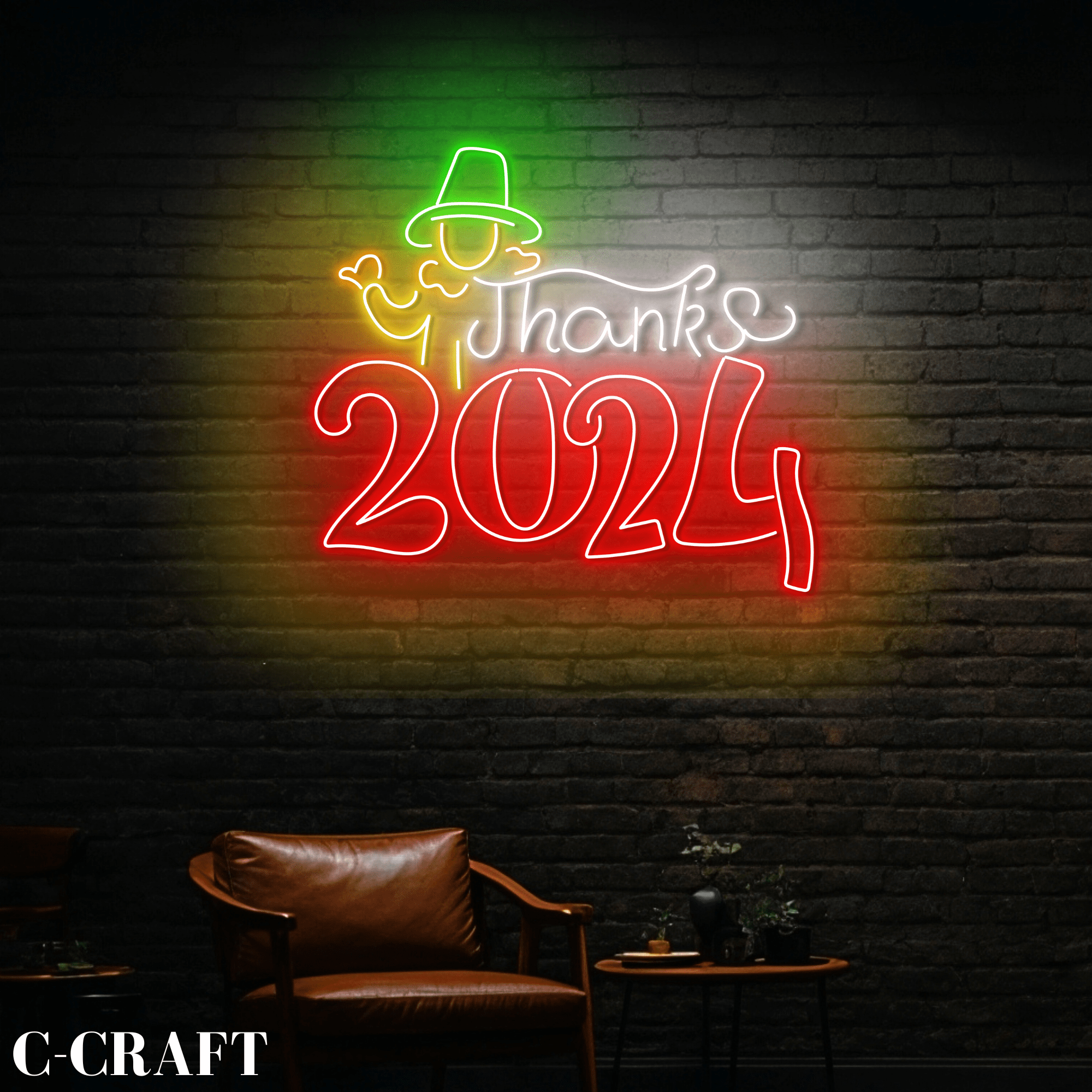 C-CRAFT Scarecrow 2024 Thanksgiving Wall Art Led Light Neon Sign For ...