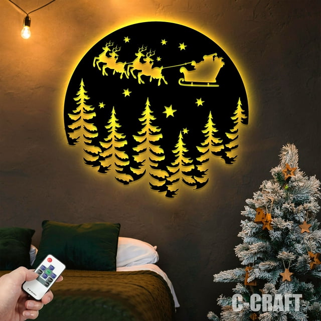 C-CRAFT Scene Village Santa Sleigh LED Metal Sign, Unique Wall Art for ...