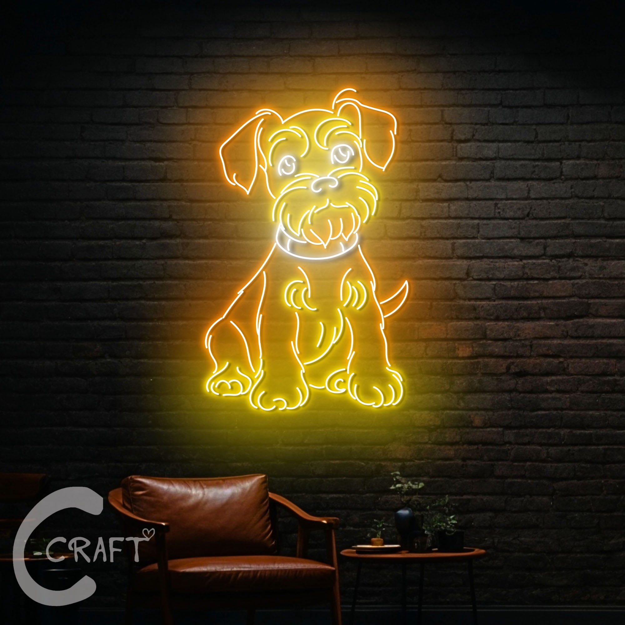 C-CRAFT Schnauzer Dog Neon Led Light Up 40 inch for Dog Clinic Bedroom ...