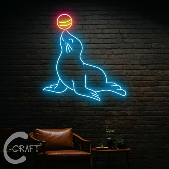 C-CRAFT Seal Play Ball Neon Sign LED Light 38 inch for Ocean Animal ...