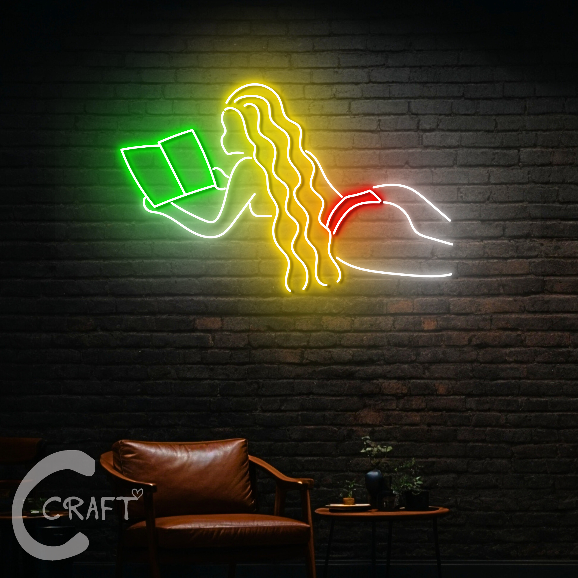 C-CRAFT Sexy Woman Read Book Neon Led Light Up 35 inch for Home Bedroom ...