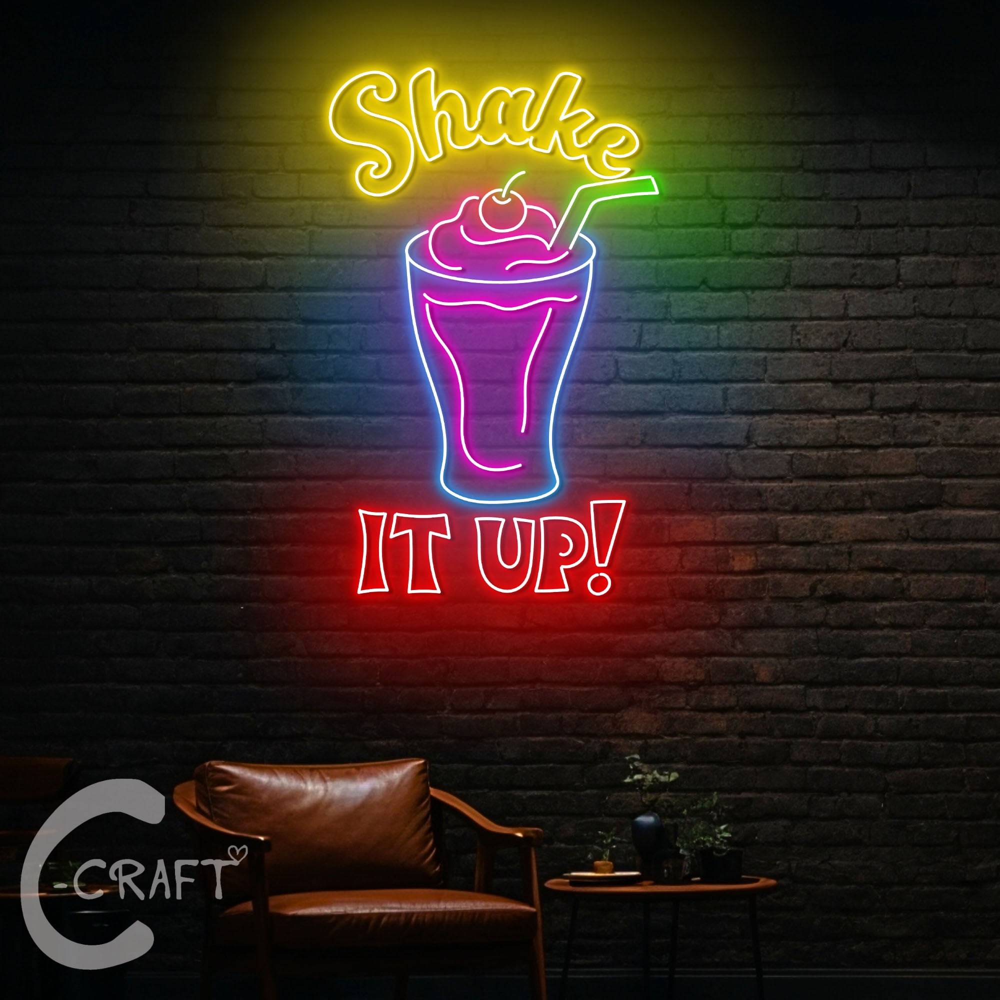 C-CRAFT Shake It Up Neon Led Light Up 33 inch for Milkshake Shop Wall ...