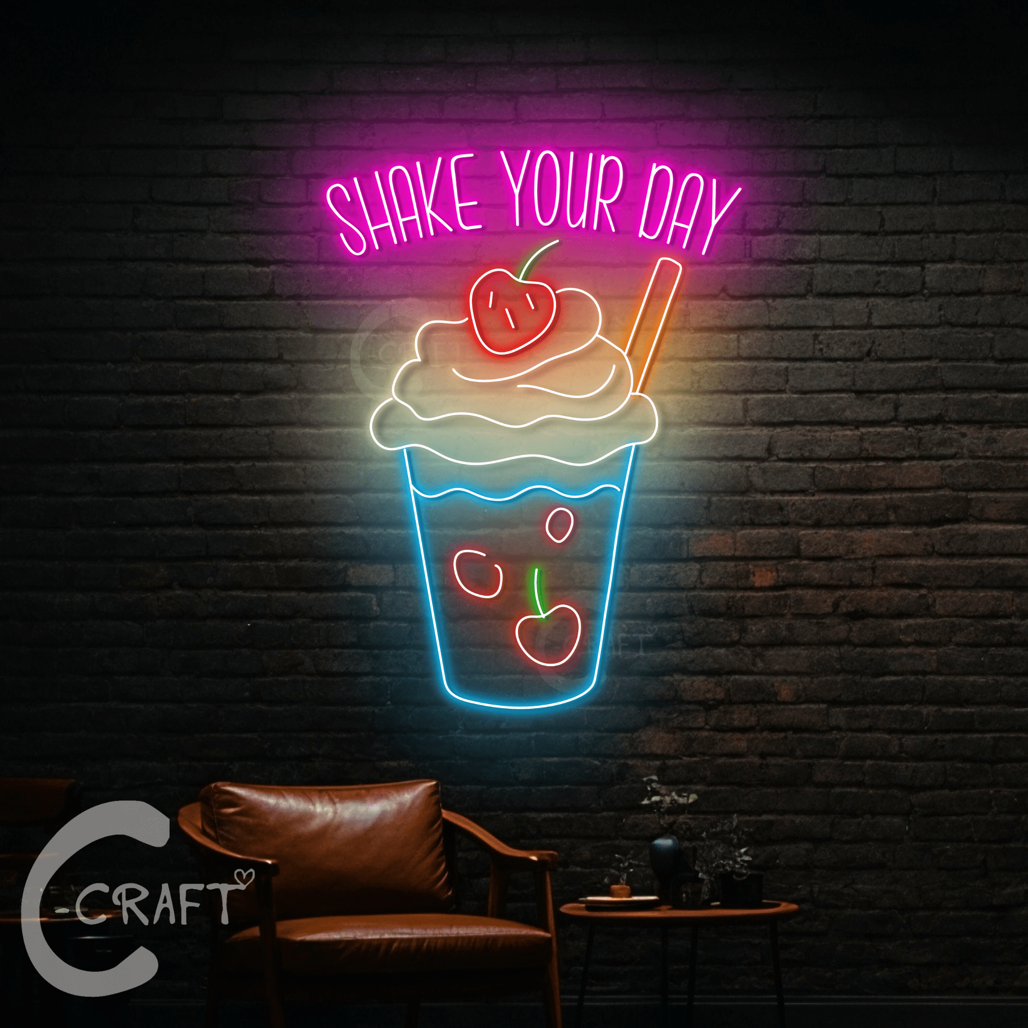 C-CRAFT Shake Your Day Neon Light Led Sign 27 inch for Milkshake Bar ...