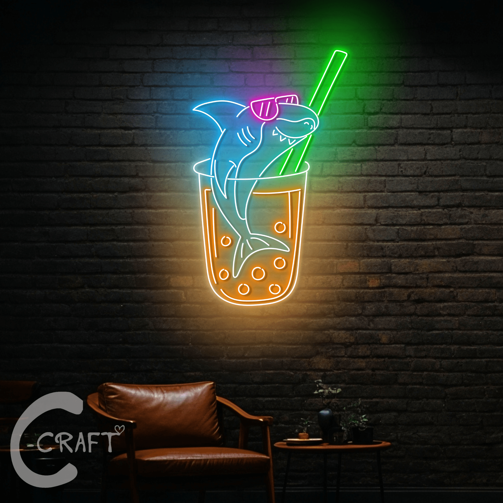 C-CRAFT Shark Boba Tea Neon Led Light Sign 27 inch for Boba Milk Tea ...