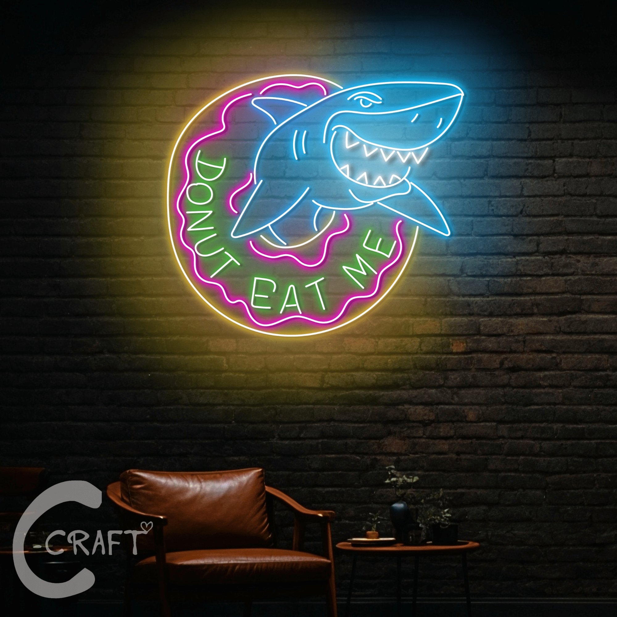 C-CRAFT Shark Donut Neon Led Light Sign 25 inch for Donut Bakery Shop ...