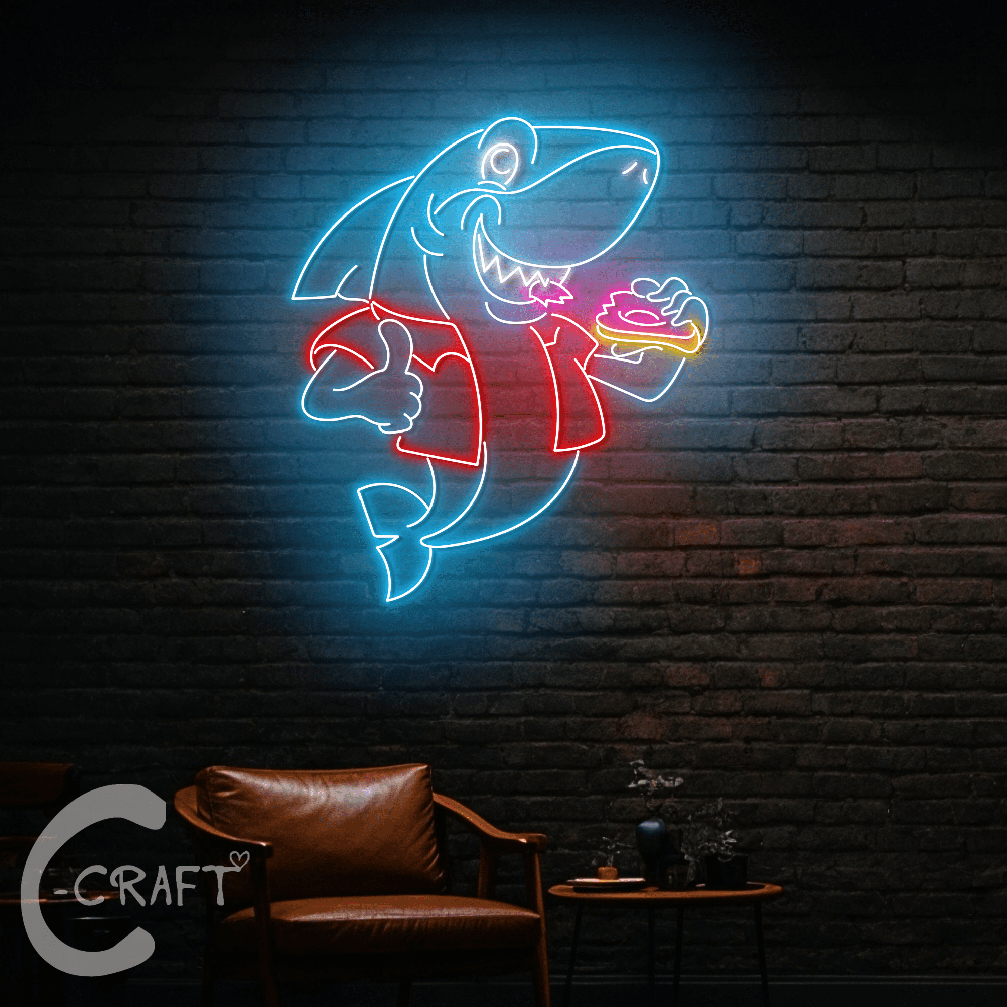 C-CRAFT Shark Donut Neon Led Light Sign 38 inch for Donut Cake Bakery ...