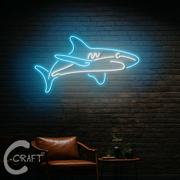 C-CRAFT Shark Neon Sign LED Light 33 inch for Beach Party Home Bar Wall ...