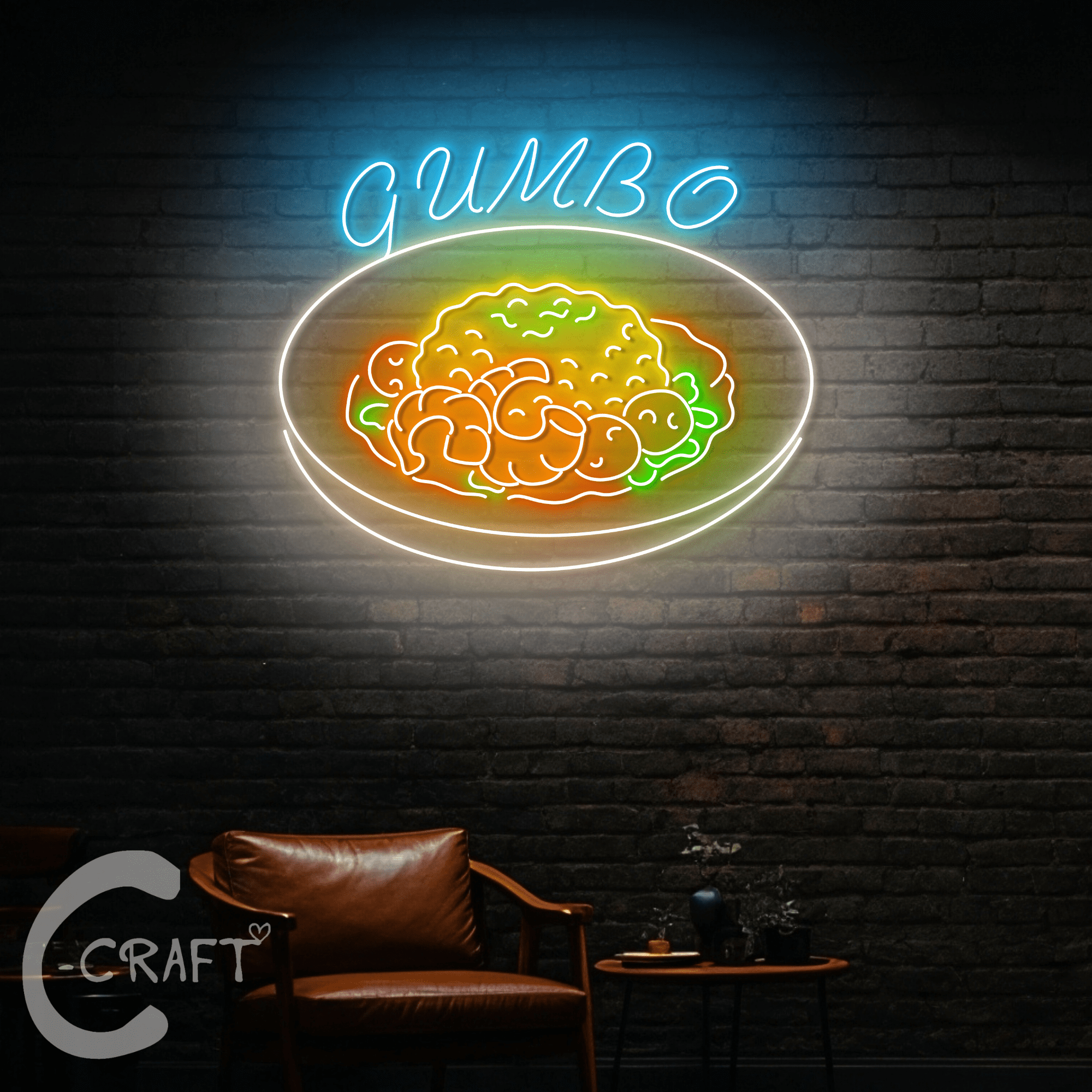 C-CRAFT Shrimp Gumbo Neon Led Light Up 25 inch for Gumbo Restaurant ...