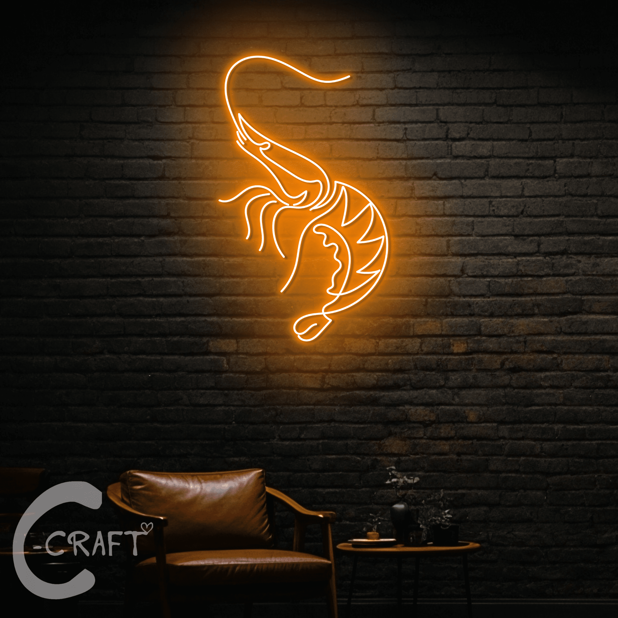 C-CRAFT Shrimp Neon Sign LED Light 18 inch for Sea Food Restaurant ...