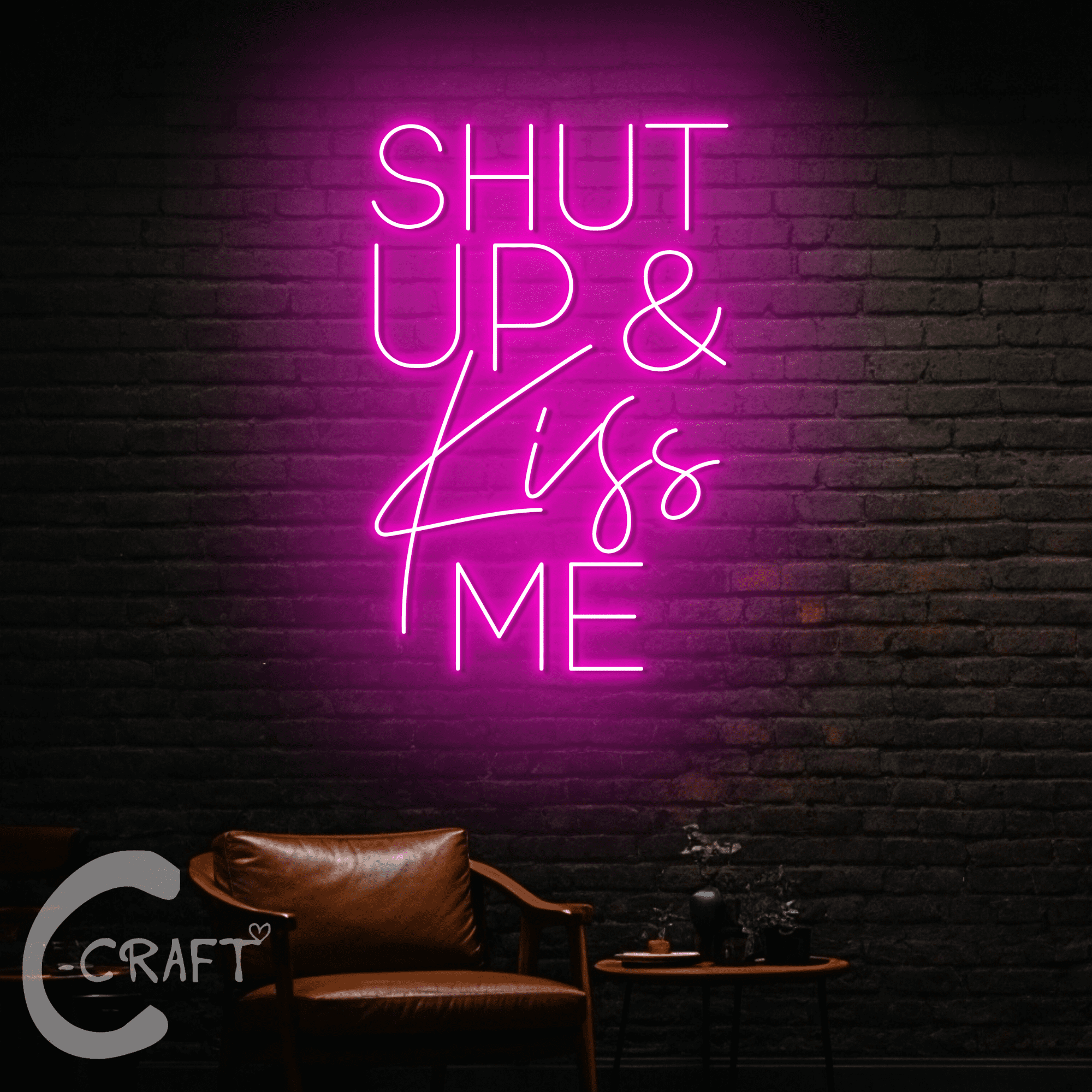 C-CRAFT Shut Up & Kiss Me Neon Led Light Sign 38 inch for Valentines ...