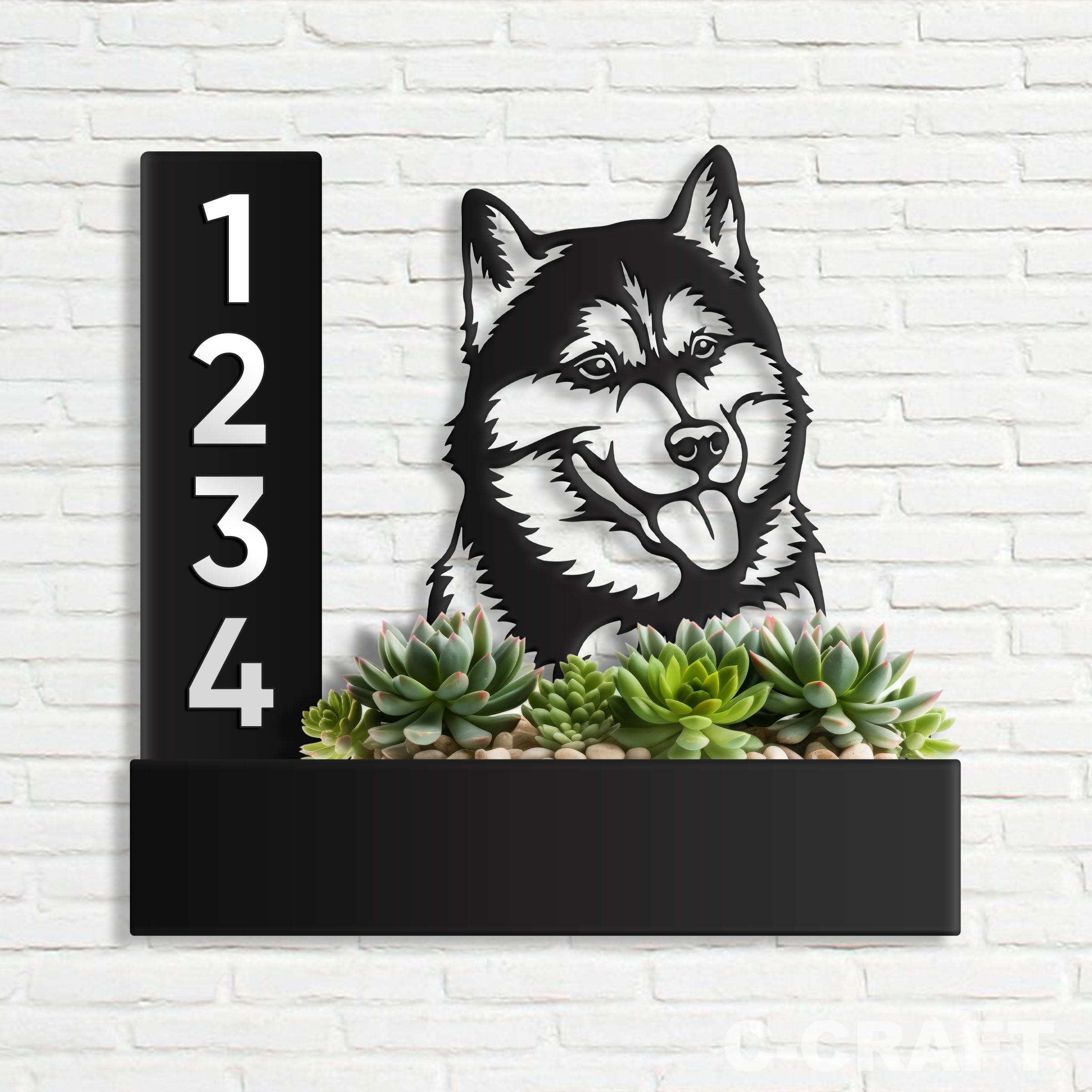 C-CRAFT Siberian Husky Dog 14 Inch Modern Metal Address Sign Planter ...