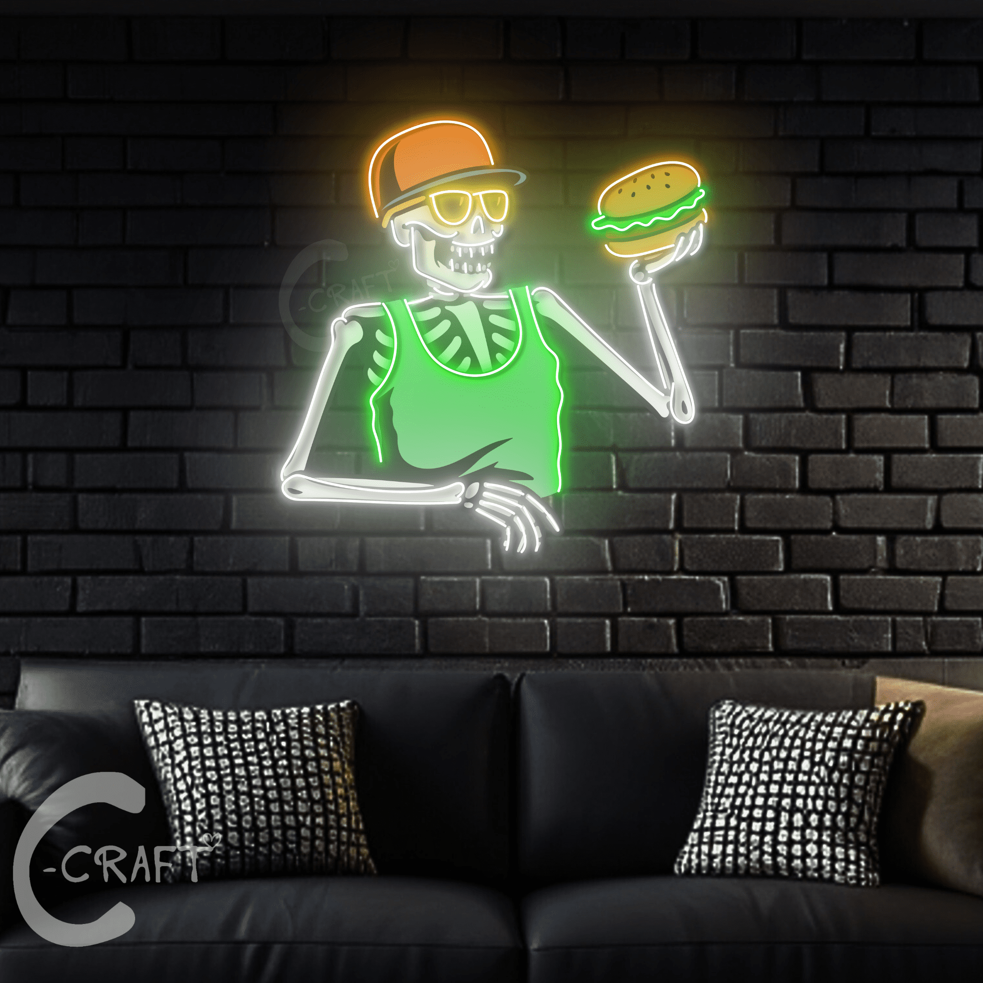 C-CRAFT Skeleton Burger Acrylic Led Light Neon Sign 18 inch for Fast ...
