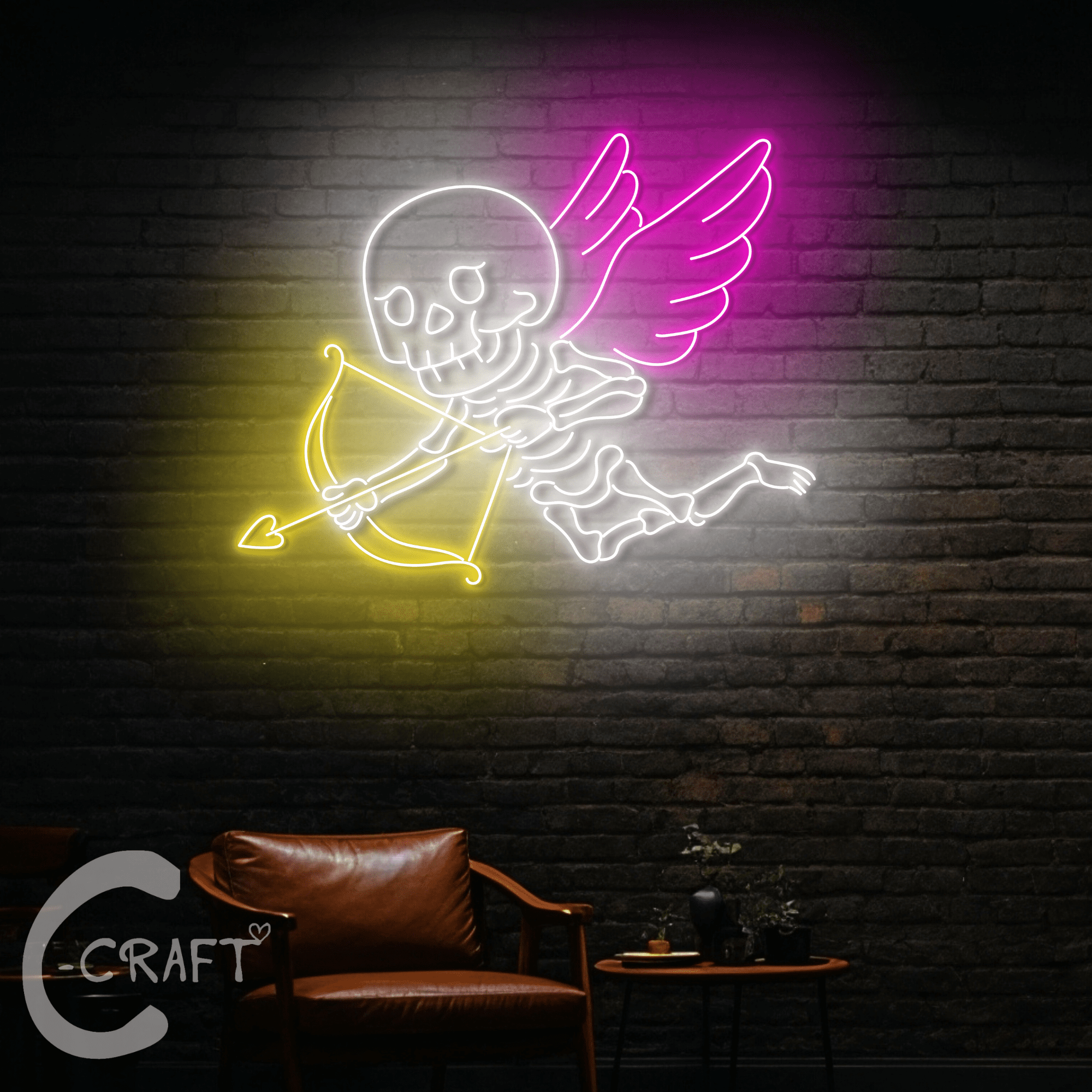 C-CRAFT Skeleton Cupid Neon Led Light Up 33 inch for Valentine's Day ...