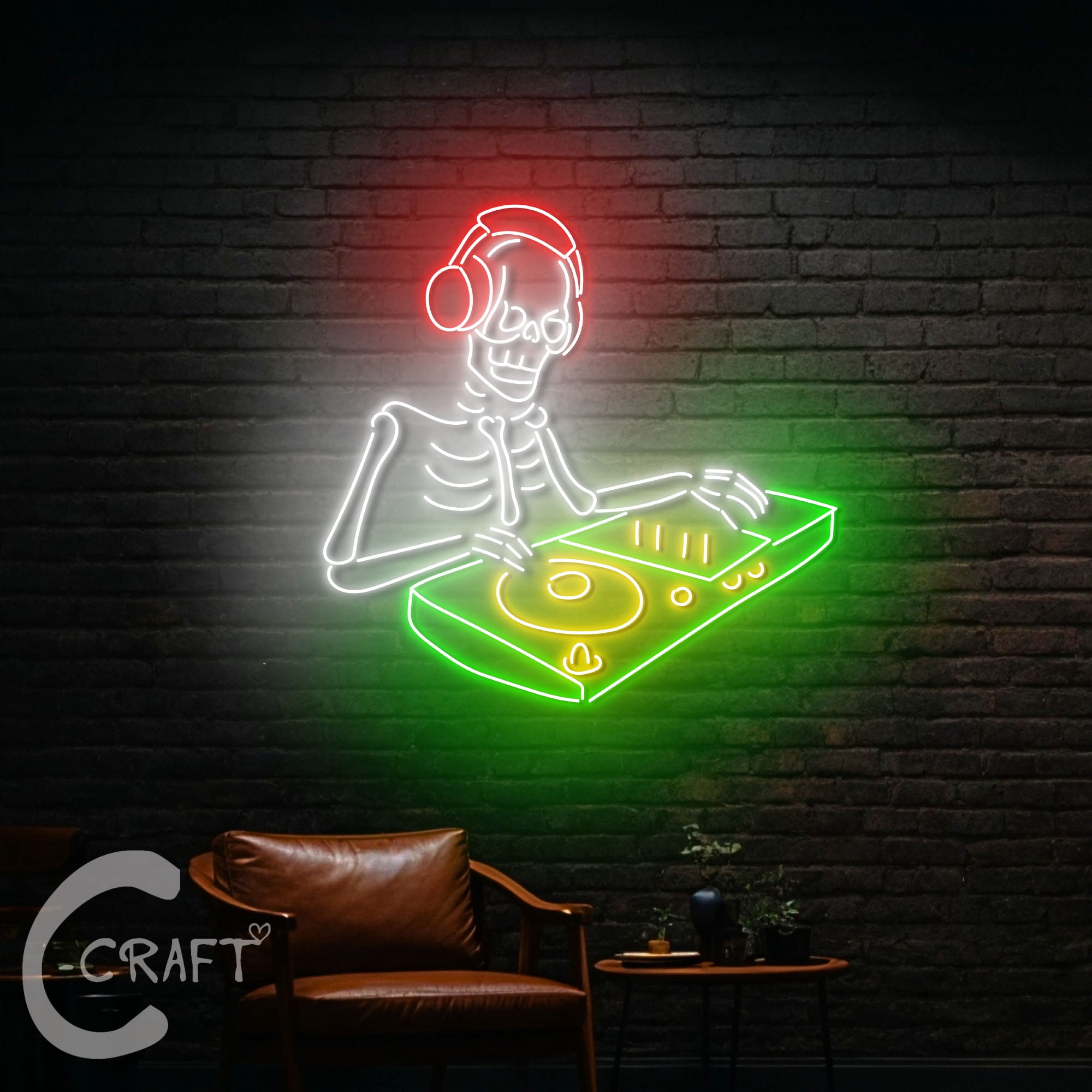C-CRAFT Skeleton DJ Neon Led Light Up 27 inch for Music Party Home Bar ...