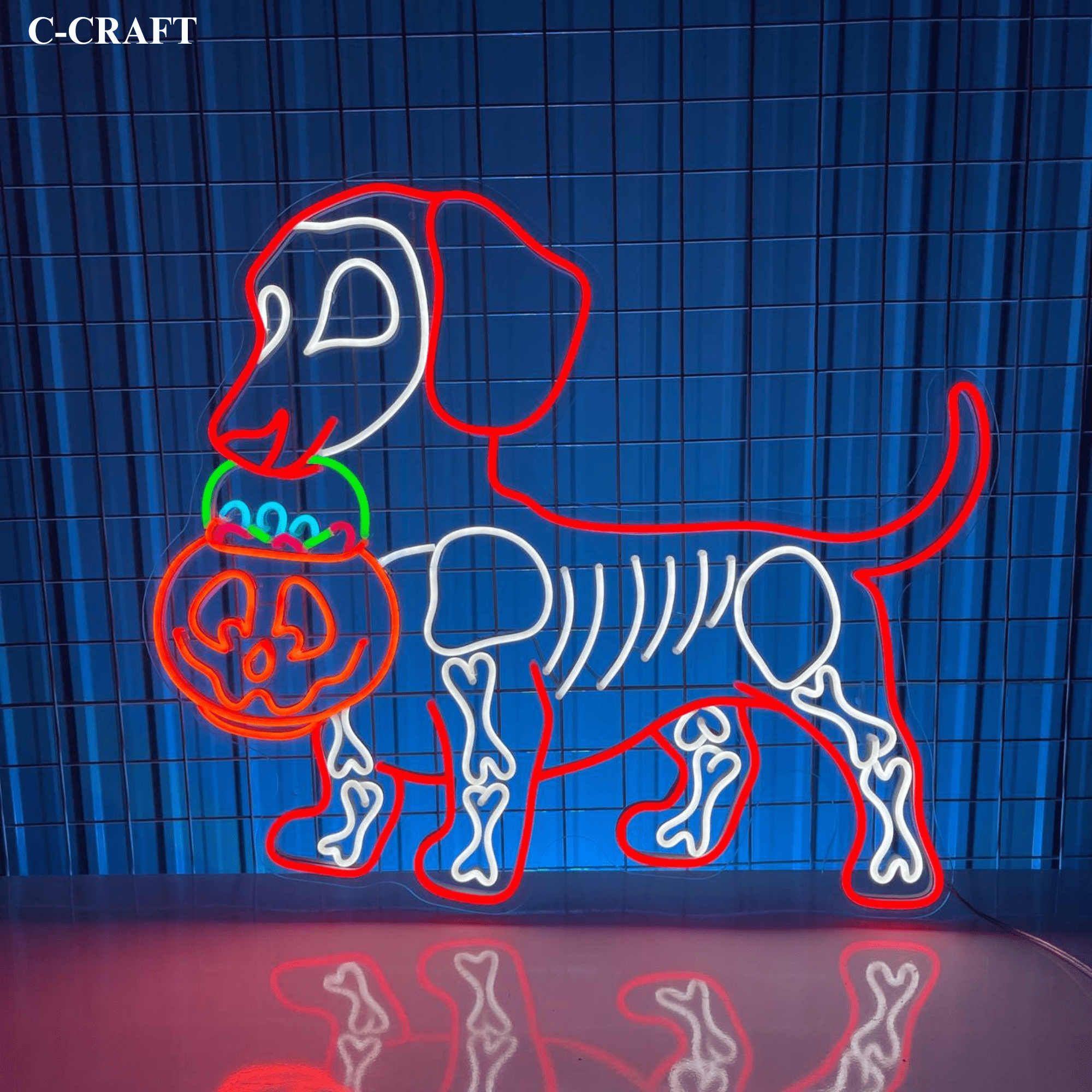 C-CRAFT Skeleton Dog Pumpkin Halloween Neon Sign LED Light 25 inch for ...