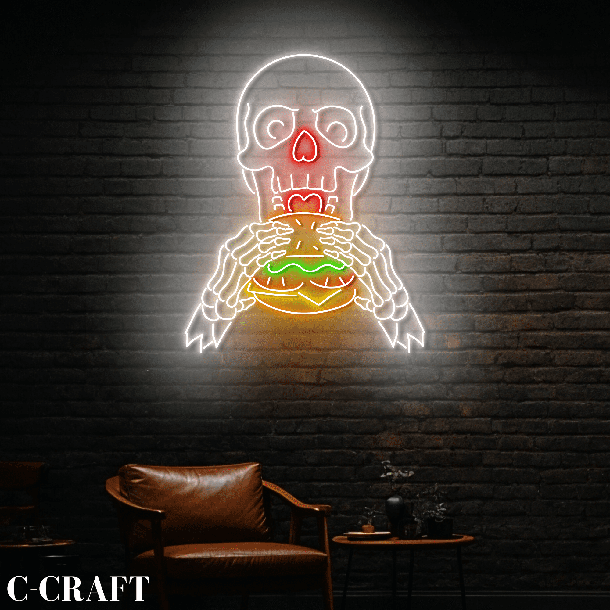 C-CRAFT Skeleton Eat Burger Neon Led Light Wall Art for Hamburger Store ...