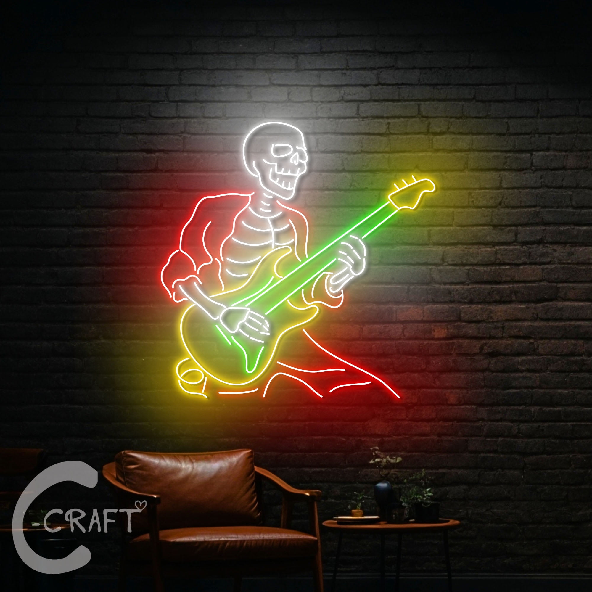 C-CRAFT Skeleton Guitarist Neon Led Light Up 40 inch for Music Party ...