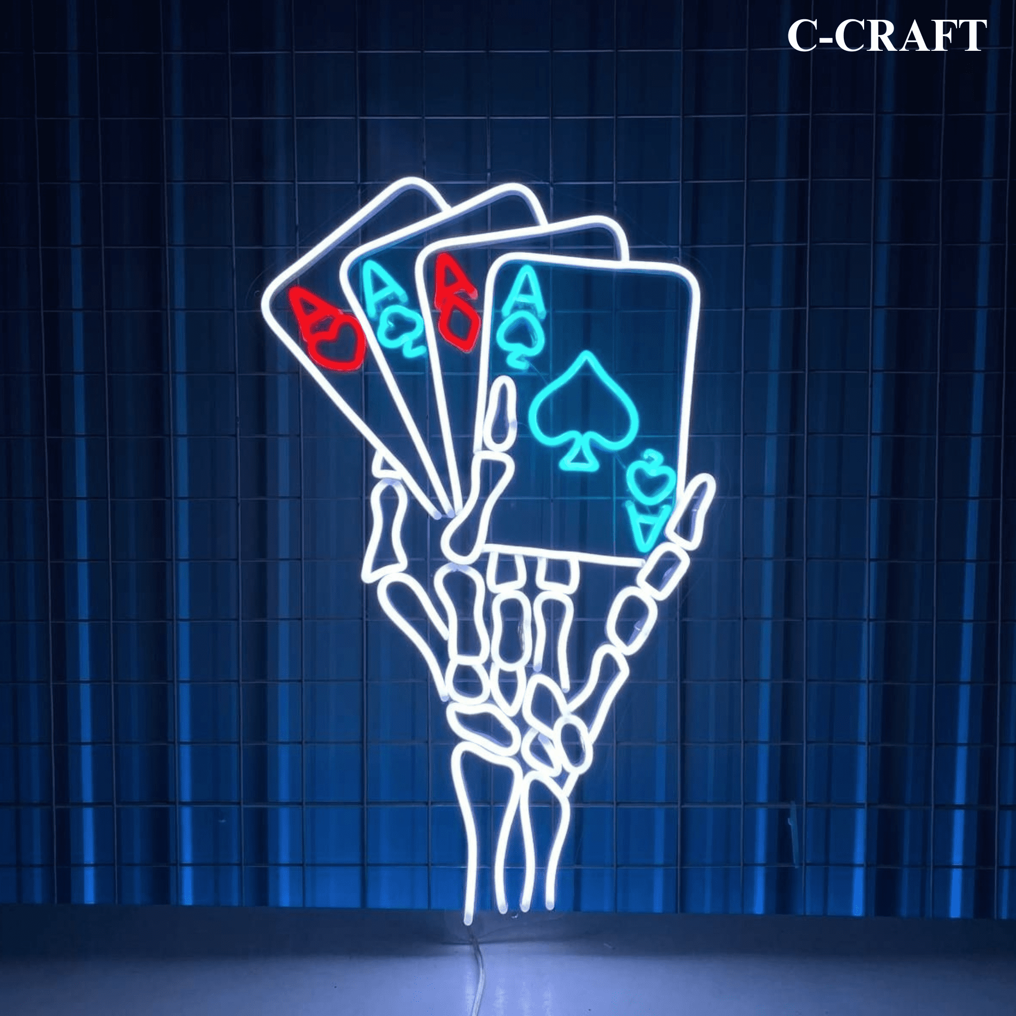 C-CRAFT Skeleton Hand Poker Card Neon LED Light Acrylic Wall ...