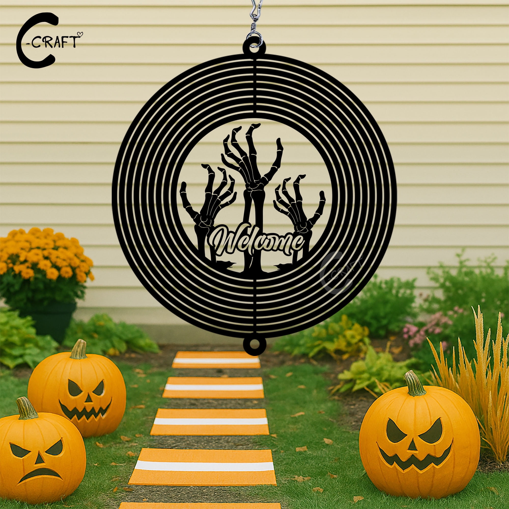 C-CRAFT Skeleton Hand Wind Spinner 12 Inches, Horror Yard Hanging ...