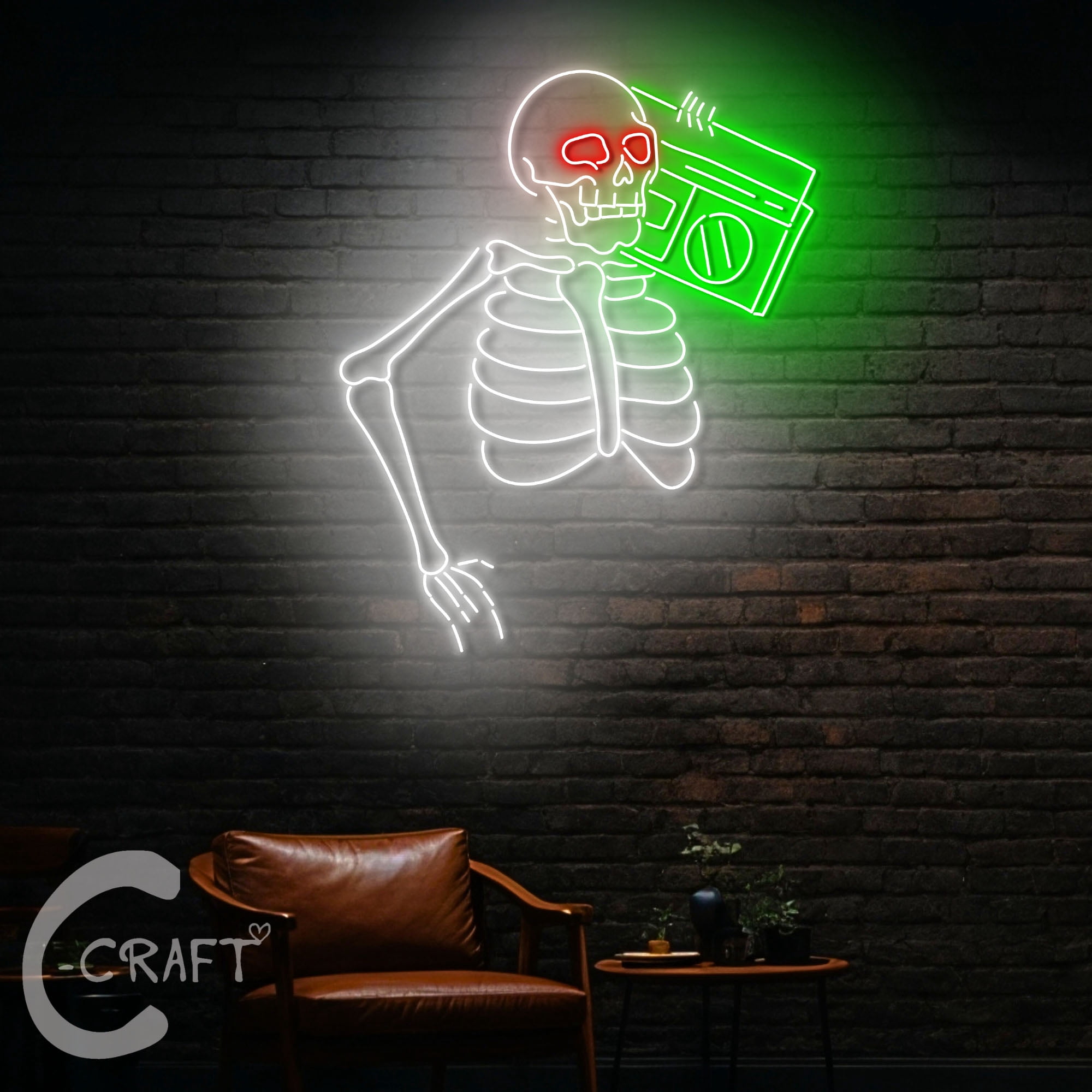 C-CRAFT Skeleton Music Radio Neon Led Light Up 40 inch for Music Home ...