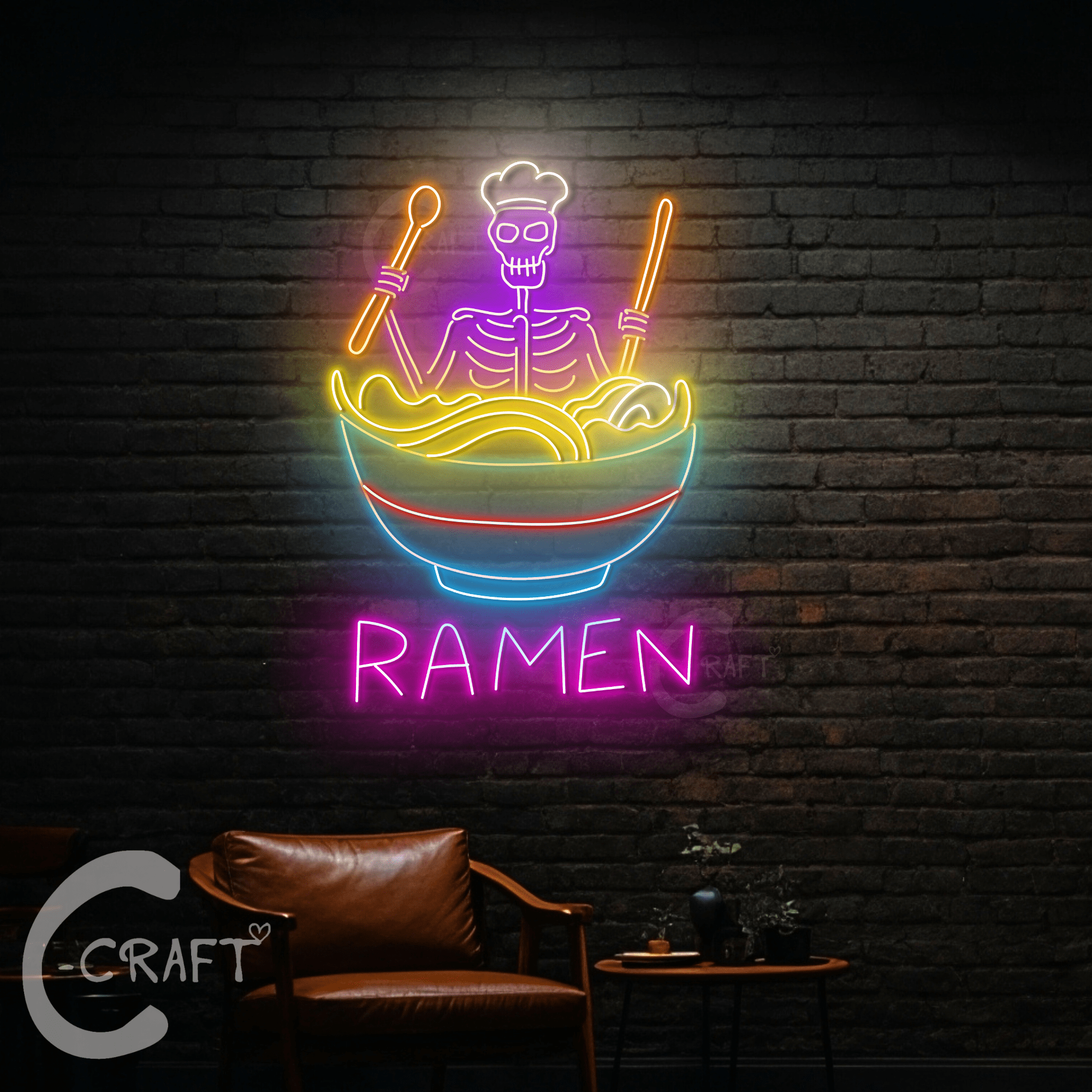 C-CRAFT Skeleton Ramen Neon Sign Led Light Up 30 inch for Japanese ...