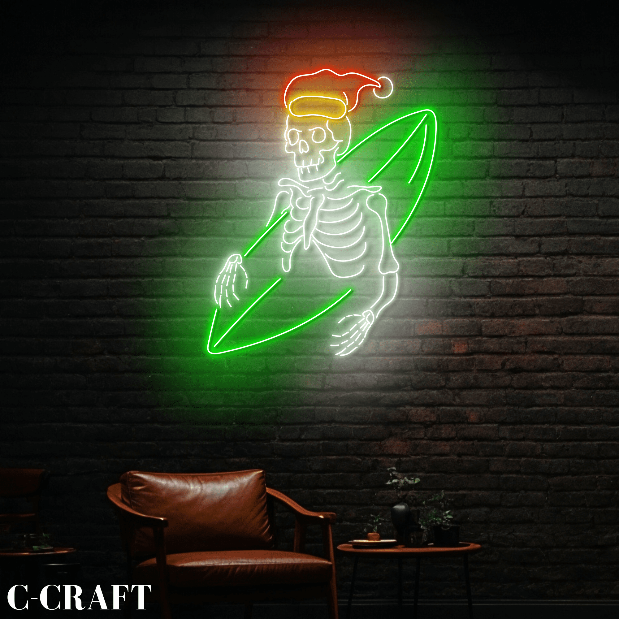 C-CRAFT Skeleton Wave Surfing Neon Led Light Wall Art for Christmas ...