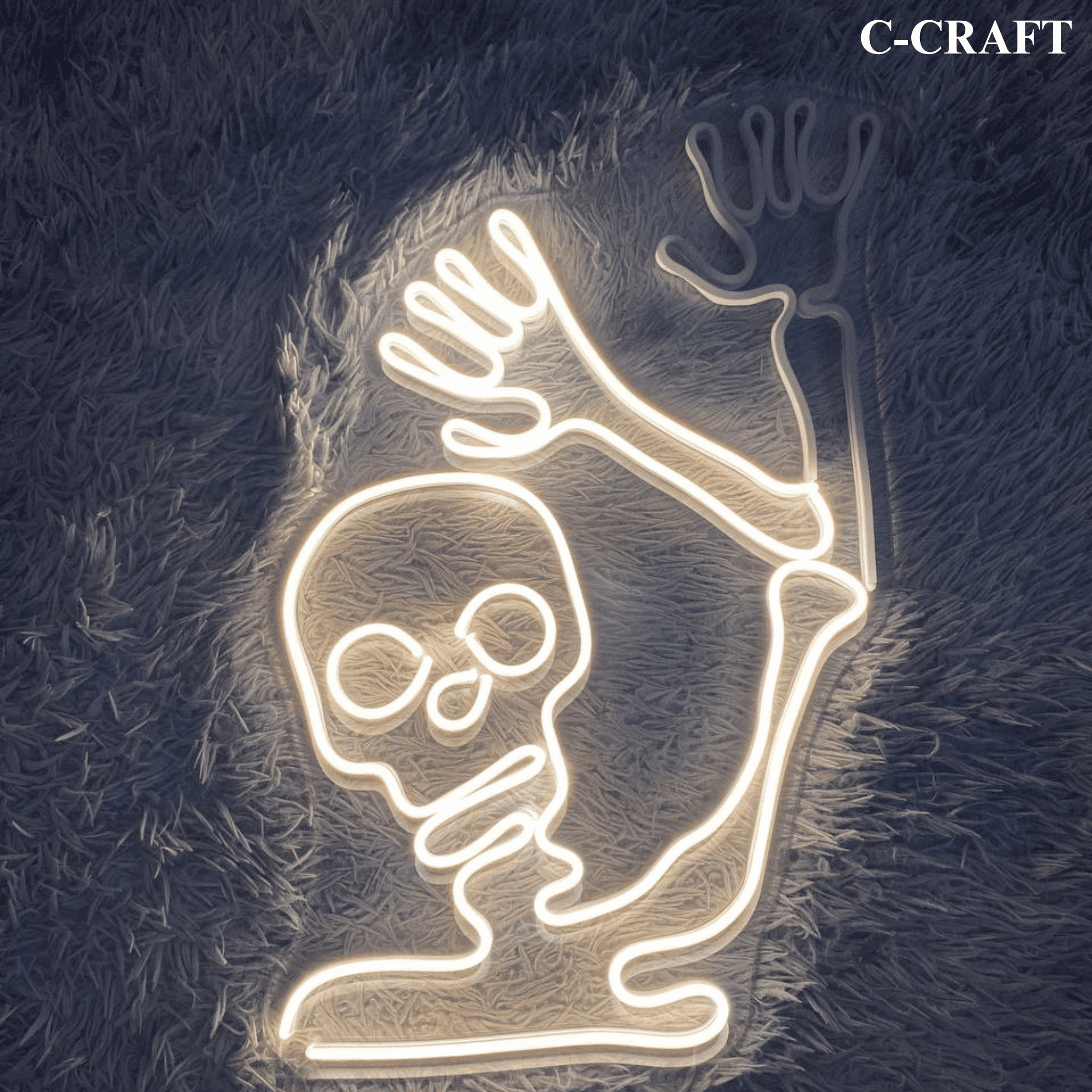 C-CRAFT Skeleton Waving Hand Halloween Neon Sign LED Light 25 inch for ...