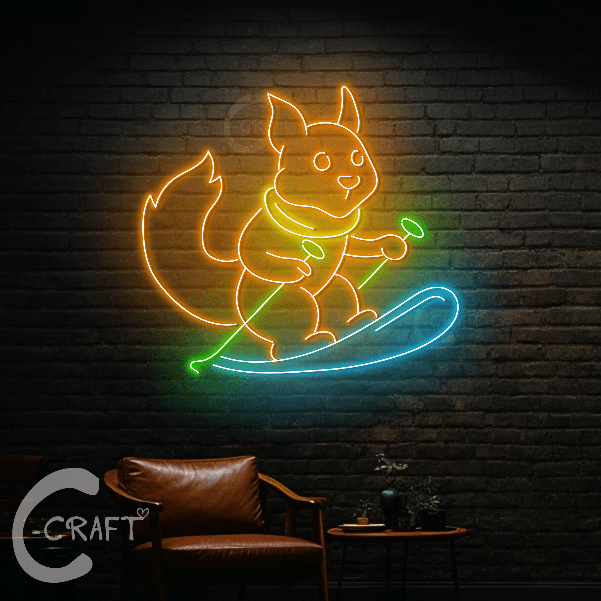 C-CRAFT Skiing Squirrel Neon Sign Led Light Up 33 inch for Skiing Shop ...