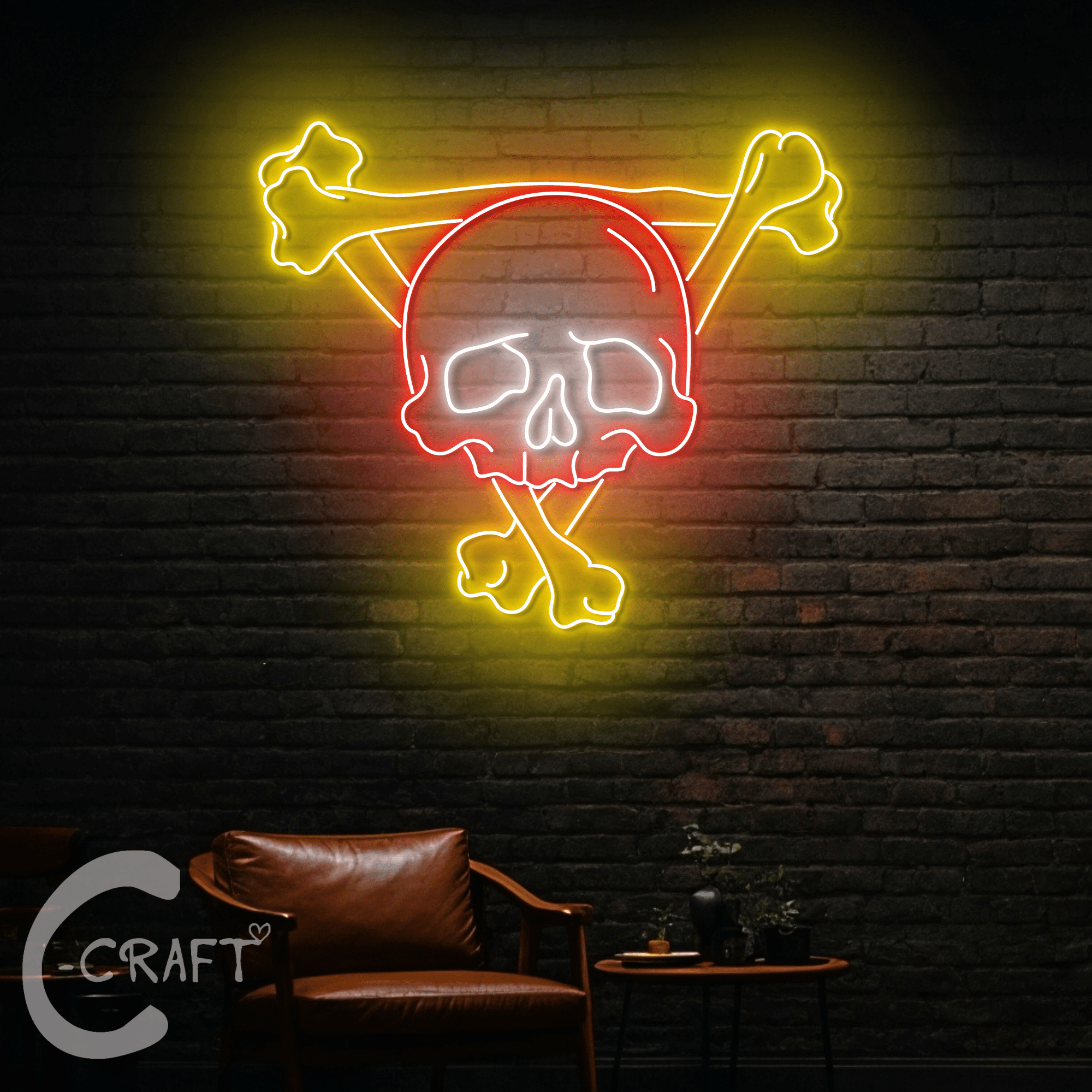C-CRAFT Skull Bone Neon Sign LED Light 25 inch for Home Bar Decor ...