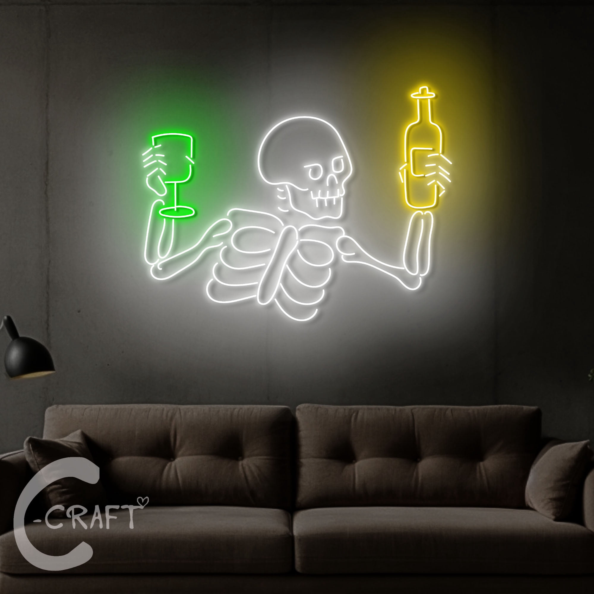 C-CRAFT Skull Drink Wine Neon Led Light Up 27 inch for Wine Home Bar ...