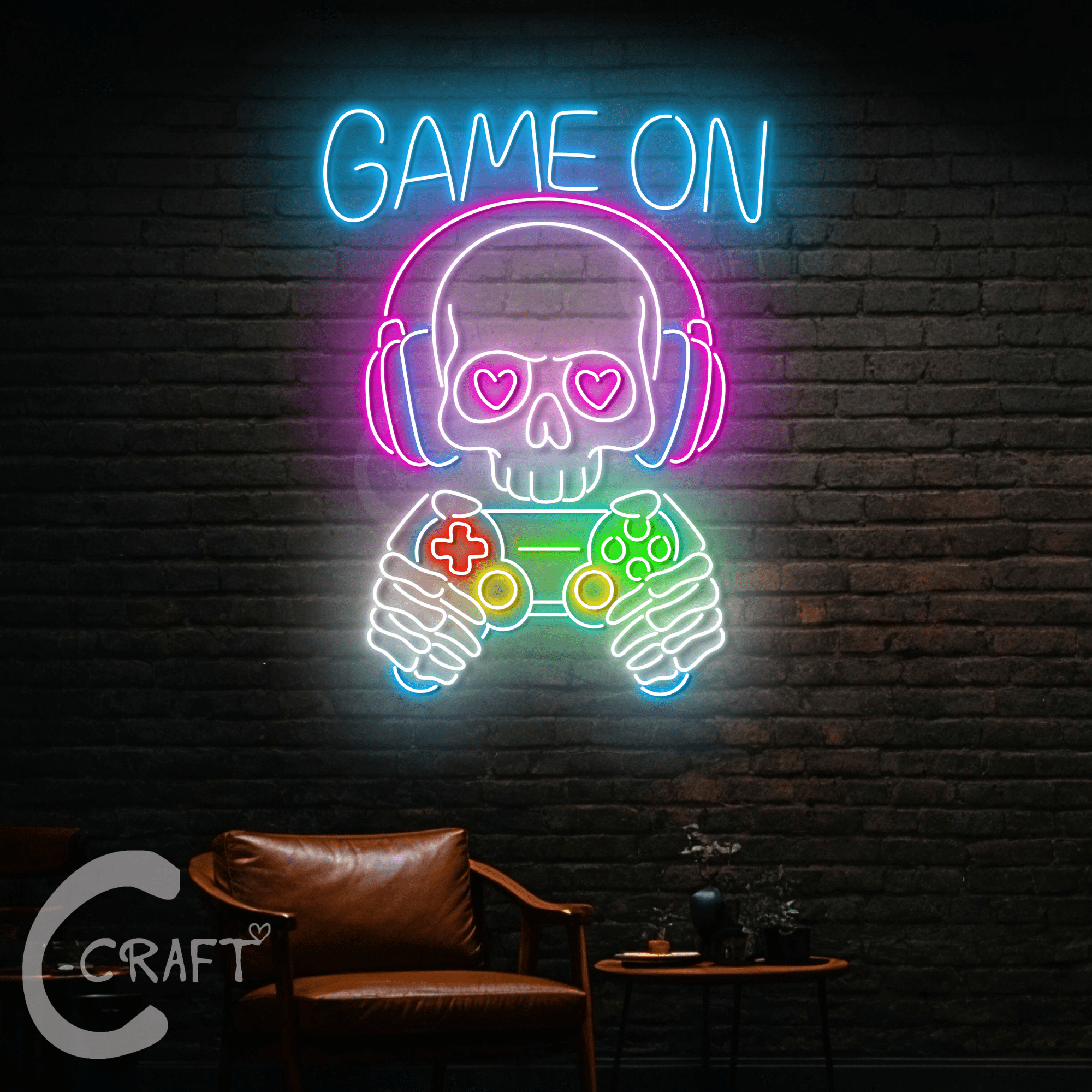 C-CRAFT Skull Gamer Led Light Neon Sign 27 inches for Gaming Room Wall ...