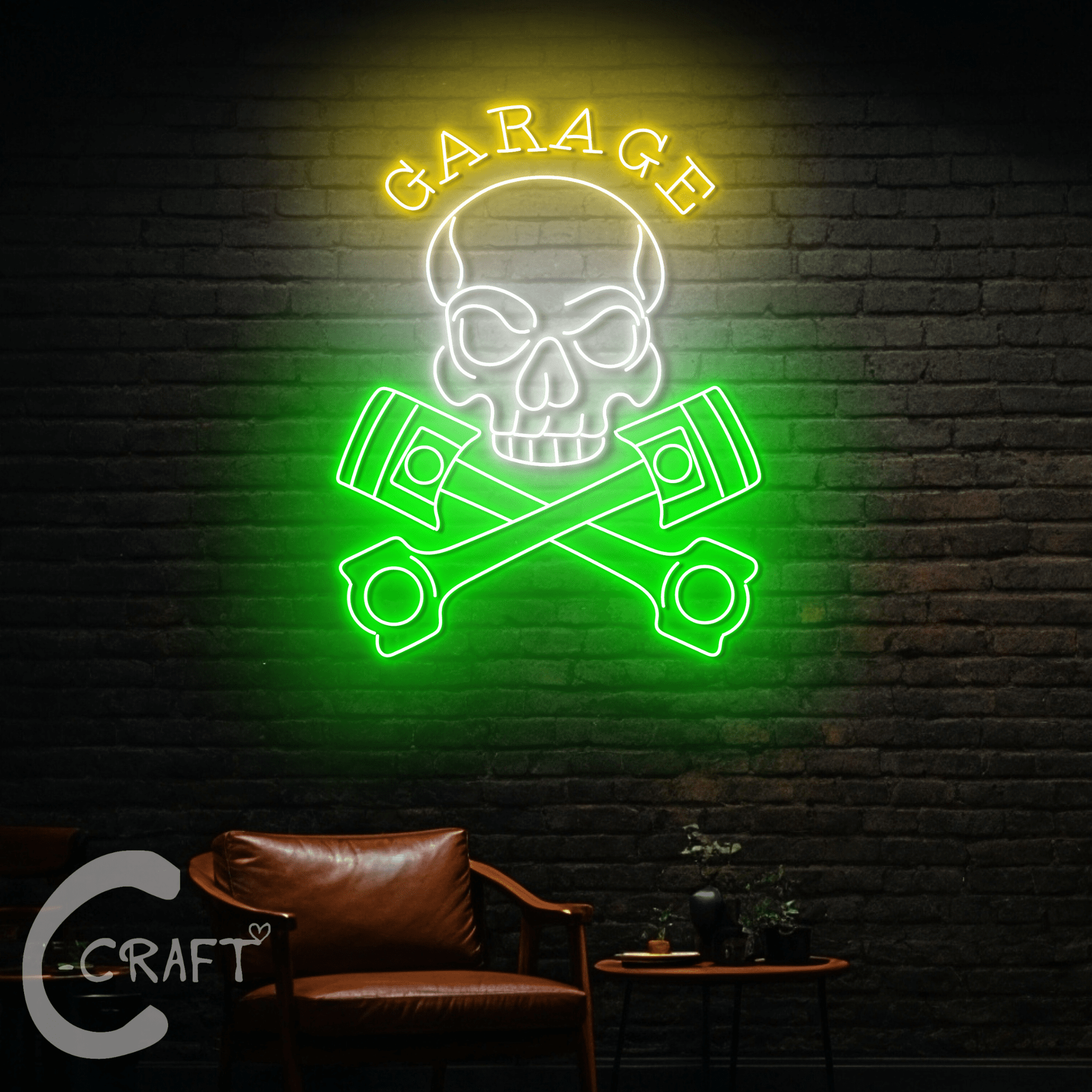 C-CRAFT Skull Garage Led Wall Art Neon Light For Papa's Garage Wall ...
