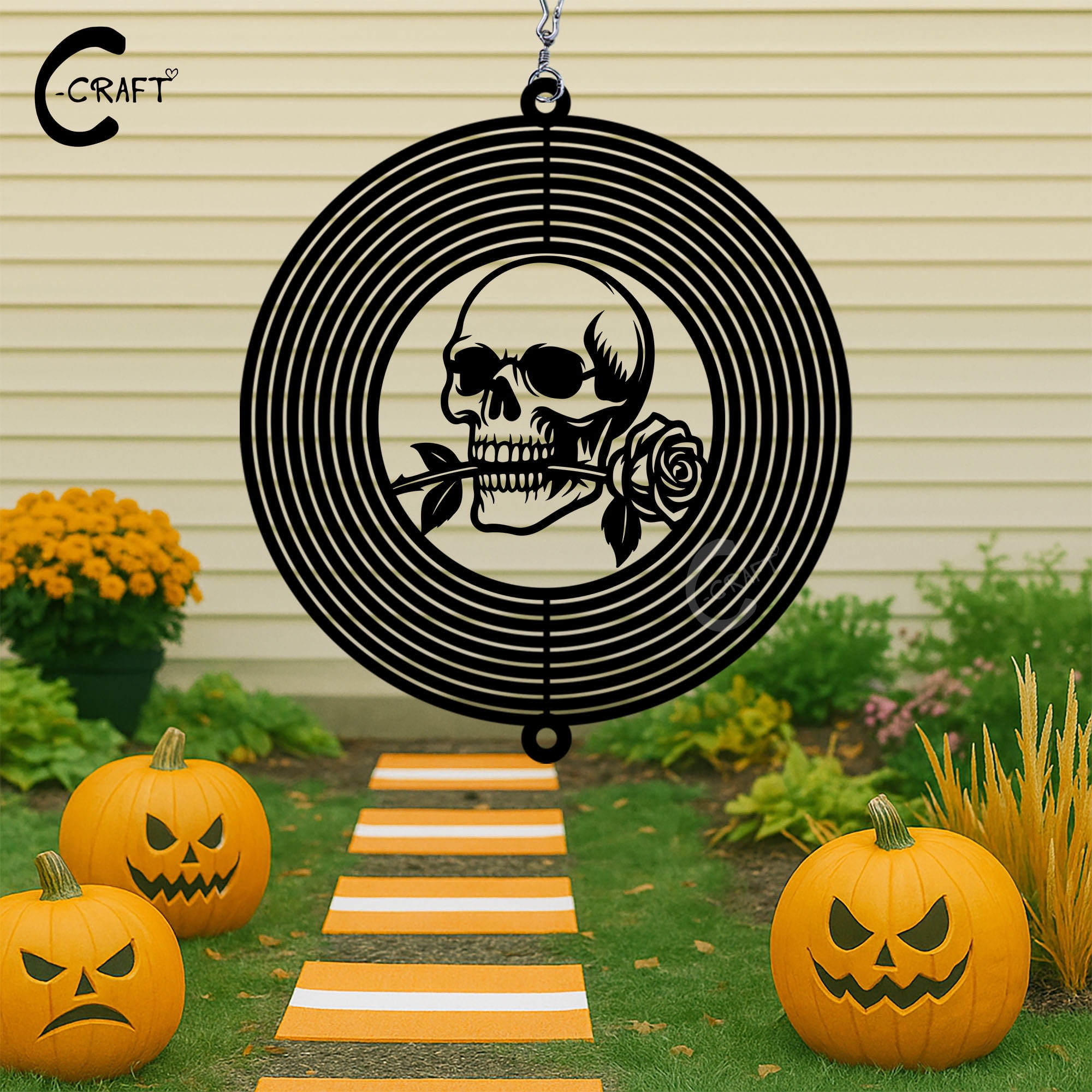 C-CRAFT Skull Metal Wind Spinner 12 Inches, Whimsical Garden Hanging ...