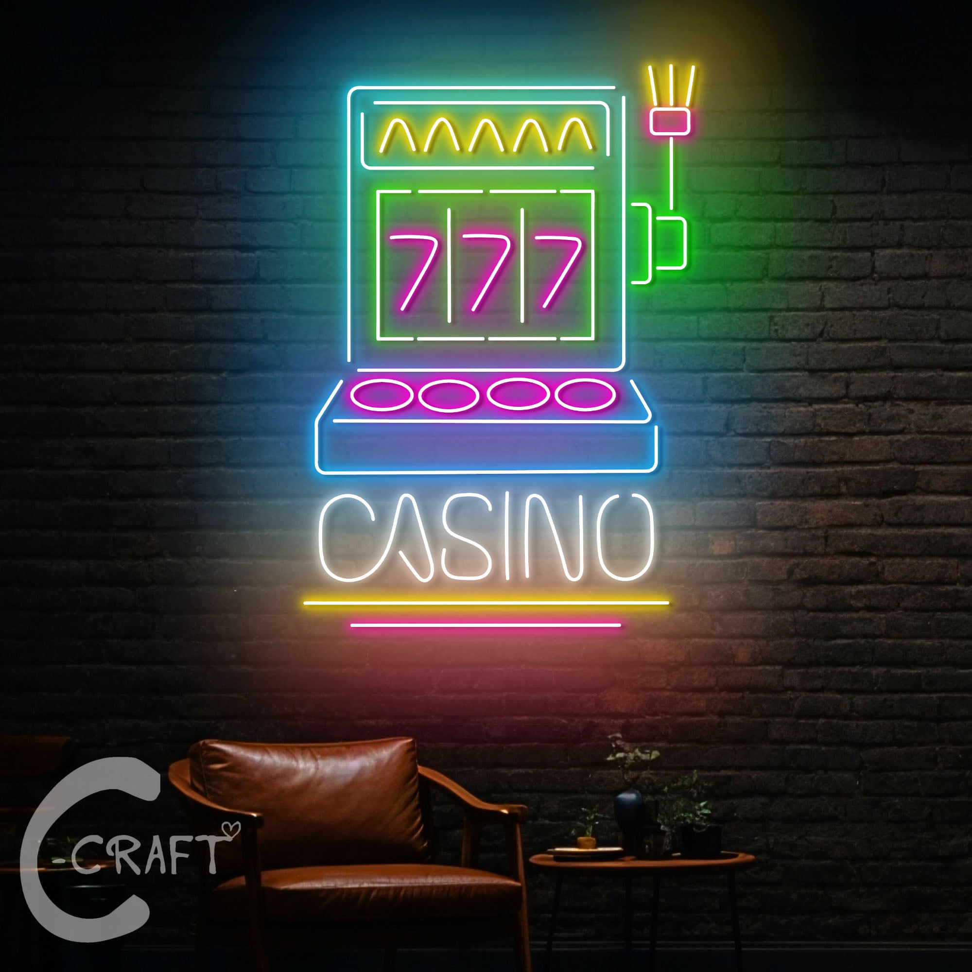 C-CRAFT Slot Machine Neon Led Light Up 30 inch for Casino Game Room Man ...
