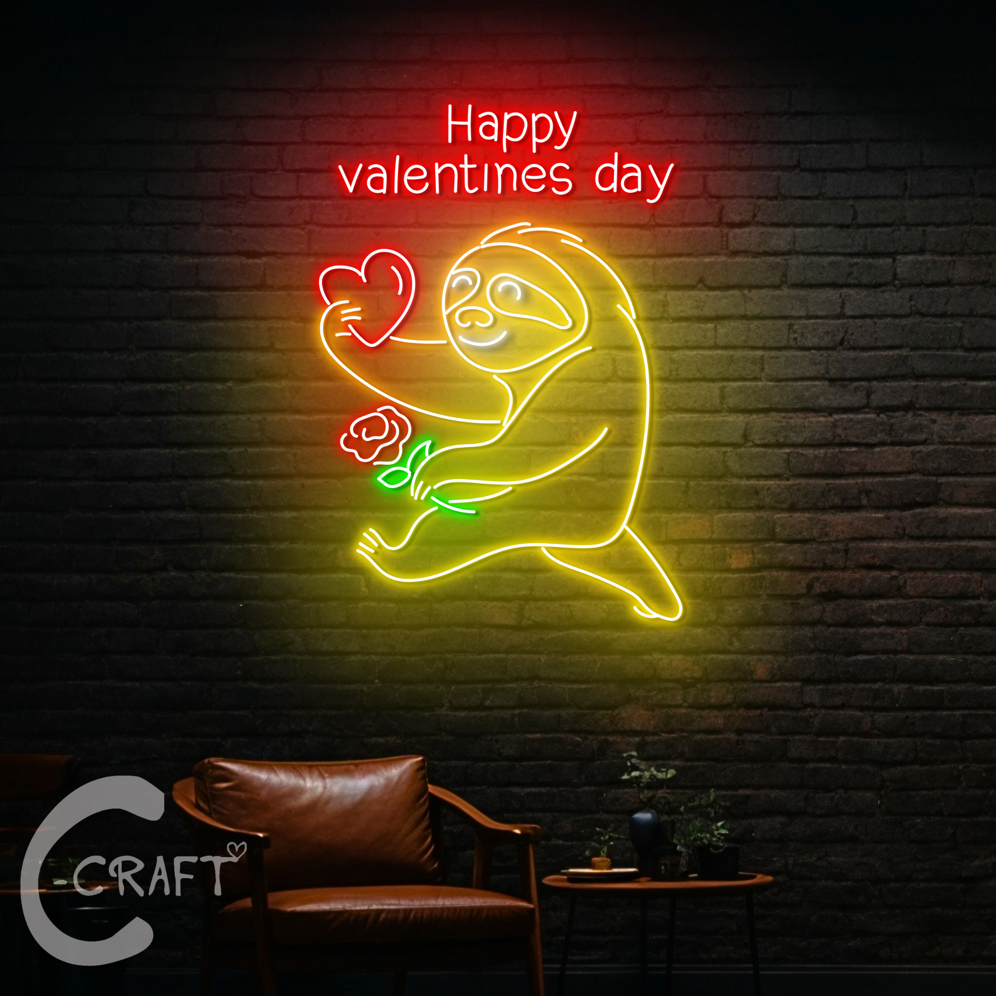 C-CRAFT Sloth Heart Rose Neon Led Light Sign 35 inch for Valentines Day ...